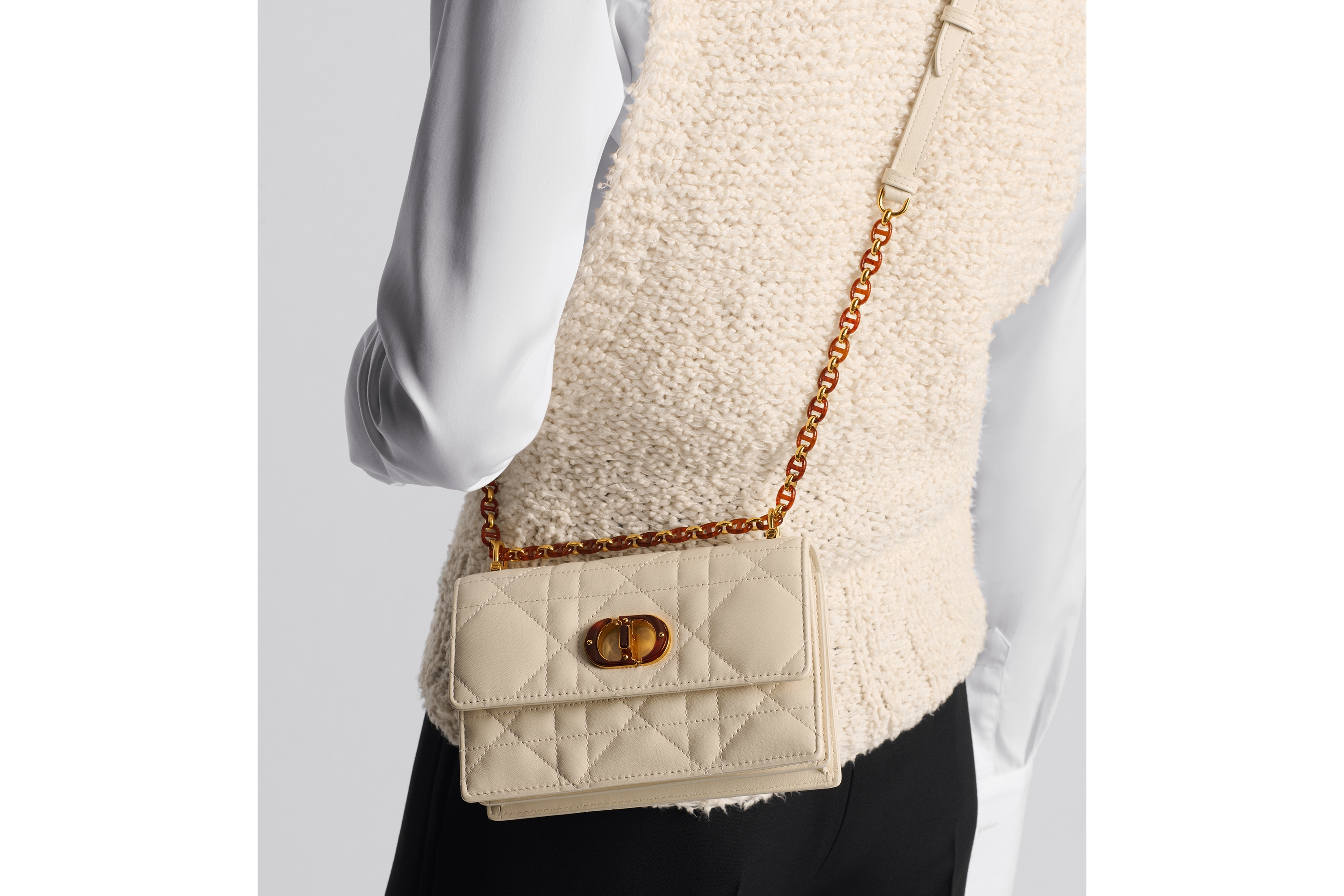 Miss Caro Mini Bag Dusty Ivory Macrocannage Lambskin | DIOR