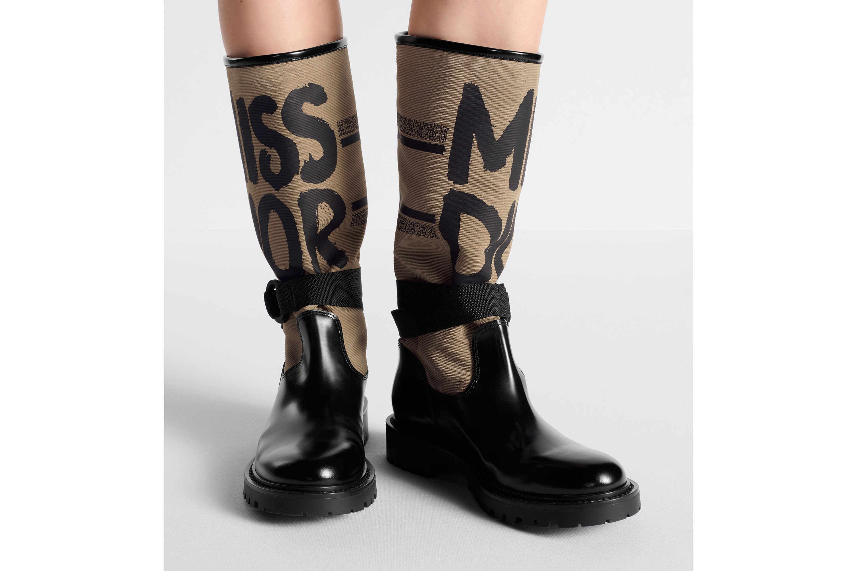 D-Major Boot Warm Taupe Technical Canvas with Black Miss Dior Graffiti ...