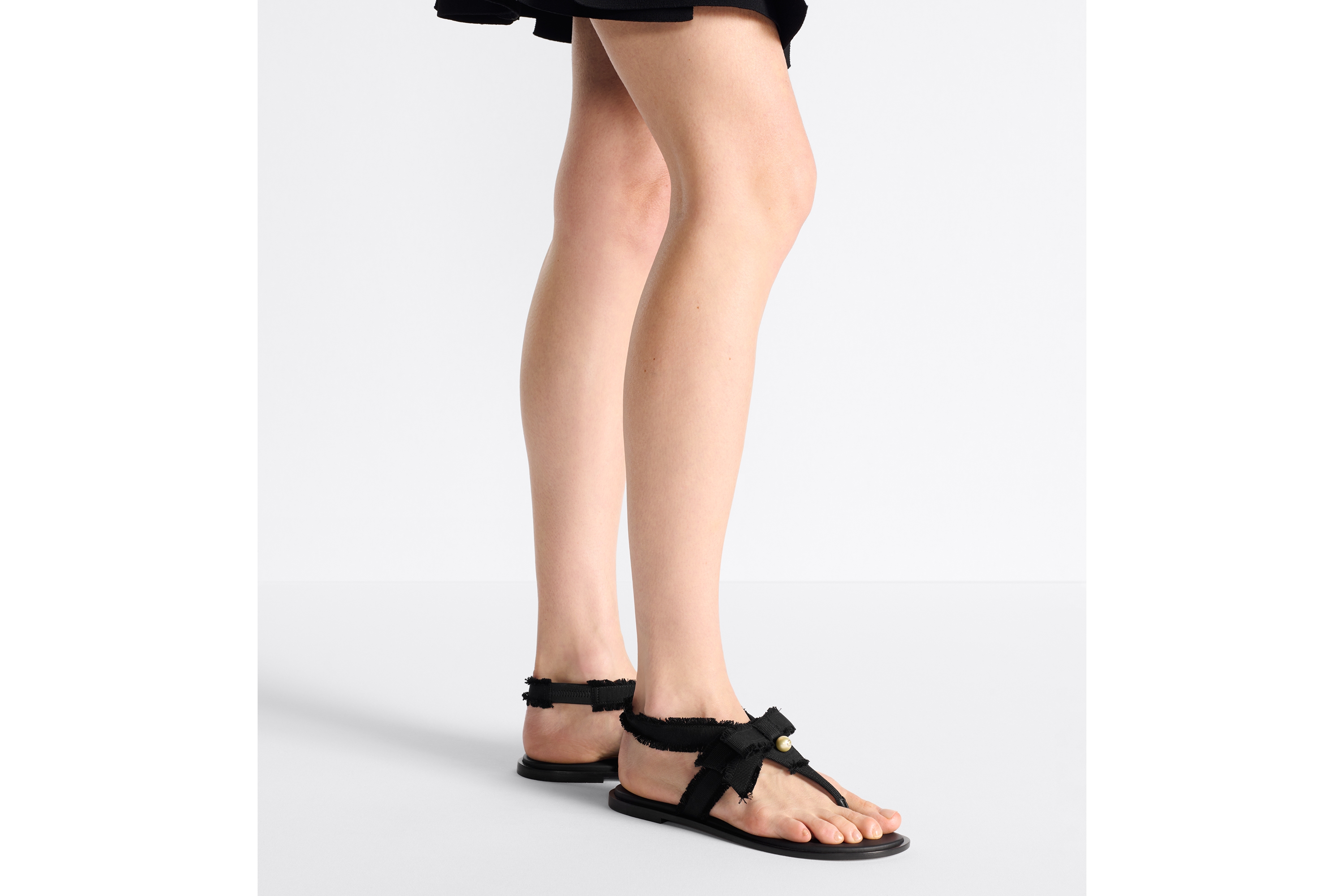 Adiorable Thong Sandal Black Fringed Grosgrain | DIOR