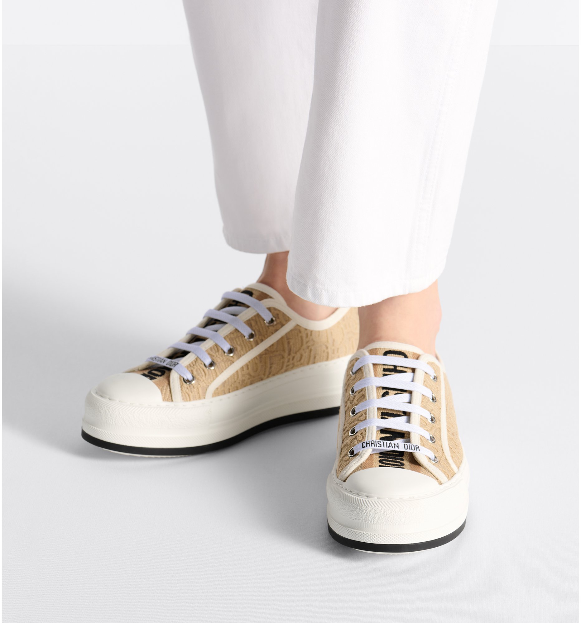 Walk'n'Dior Platform Sneaker Natural Raffia-Effect Cotton Embroidered ...