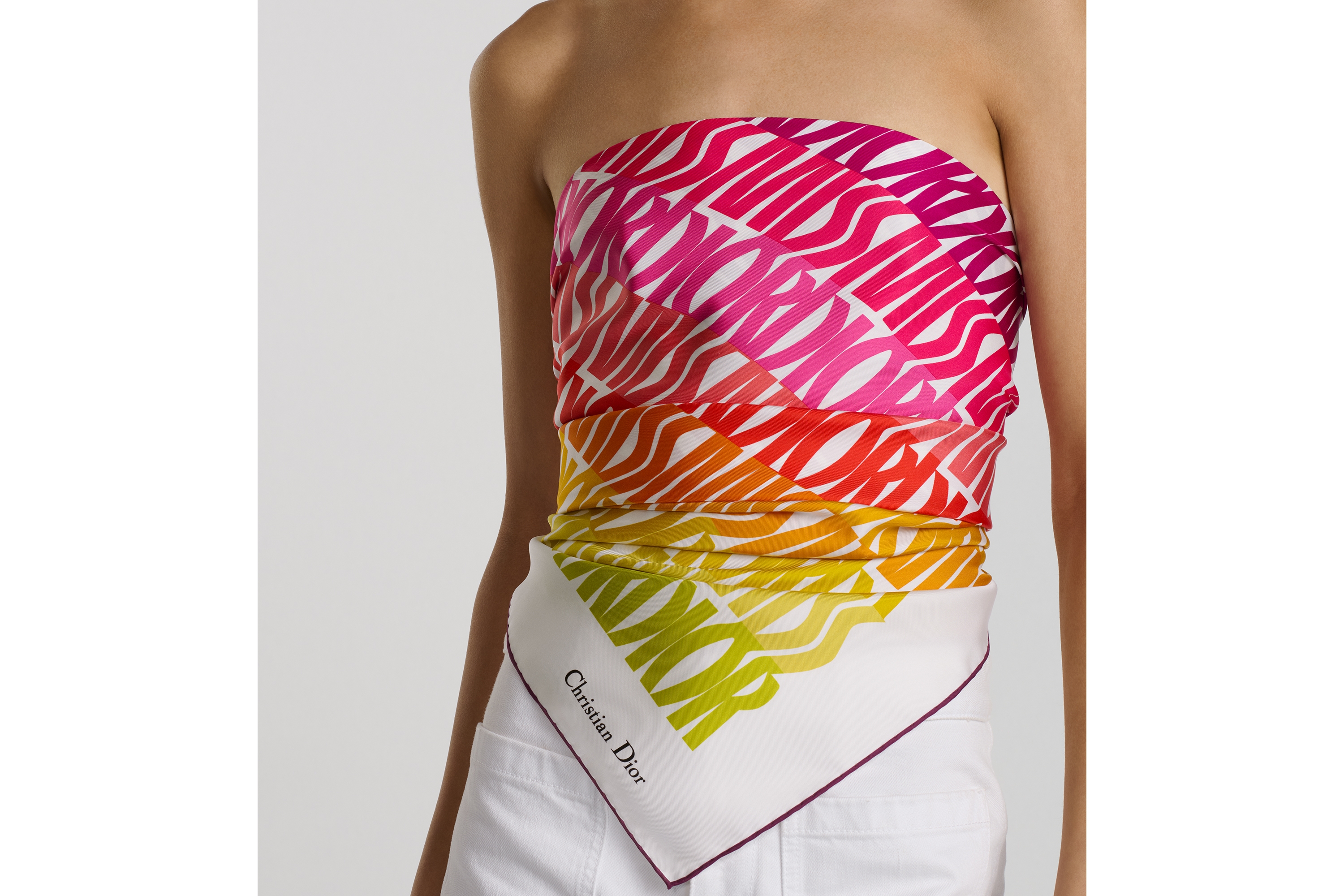 Miss Dior Allover 90 Square Scarf White Multicolor Silk Twill | DIOR