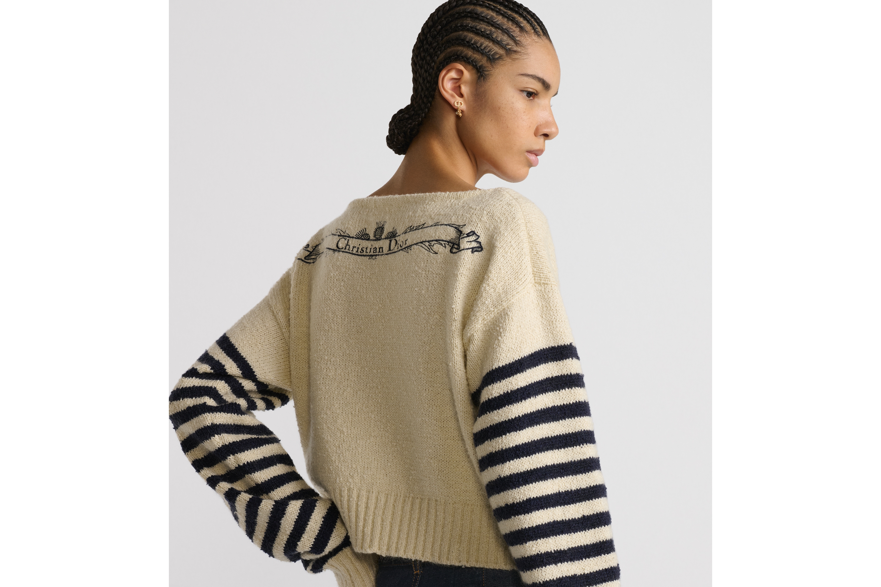 Embroidered Sweater White Blended Cotton, Wool and Mohair Knit with ...