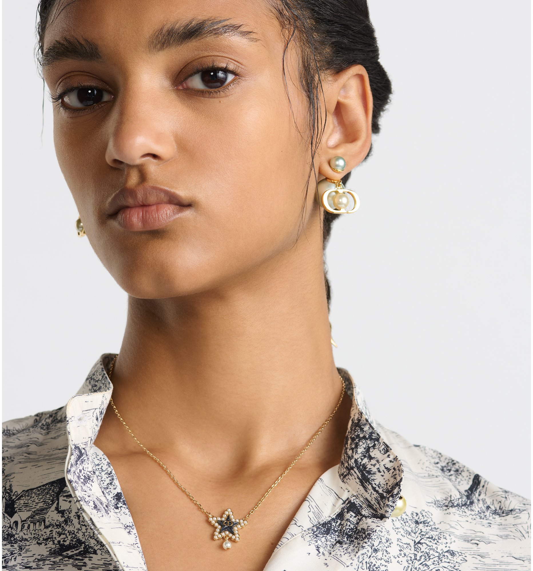 Petit CD Lucky Baroque Necklace Gold-Finish Metal with White Resin ...