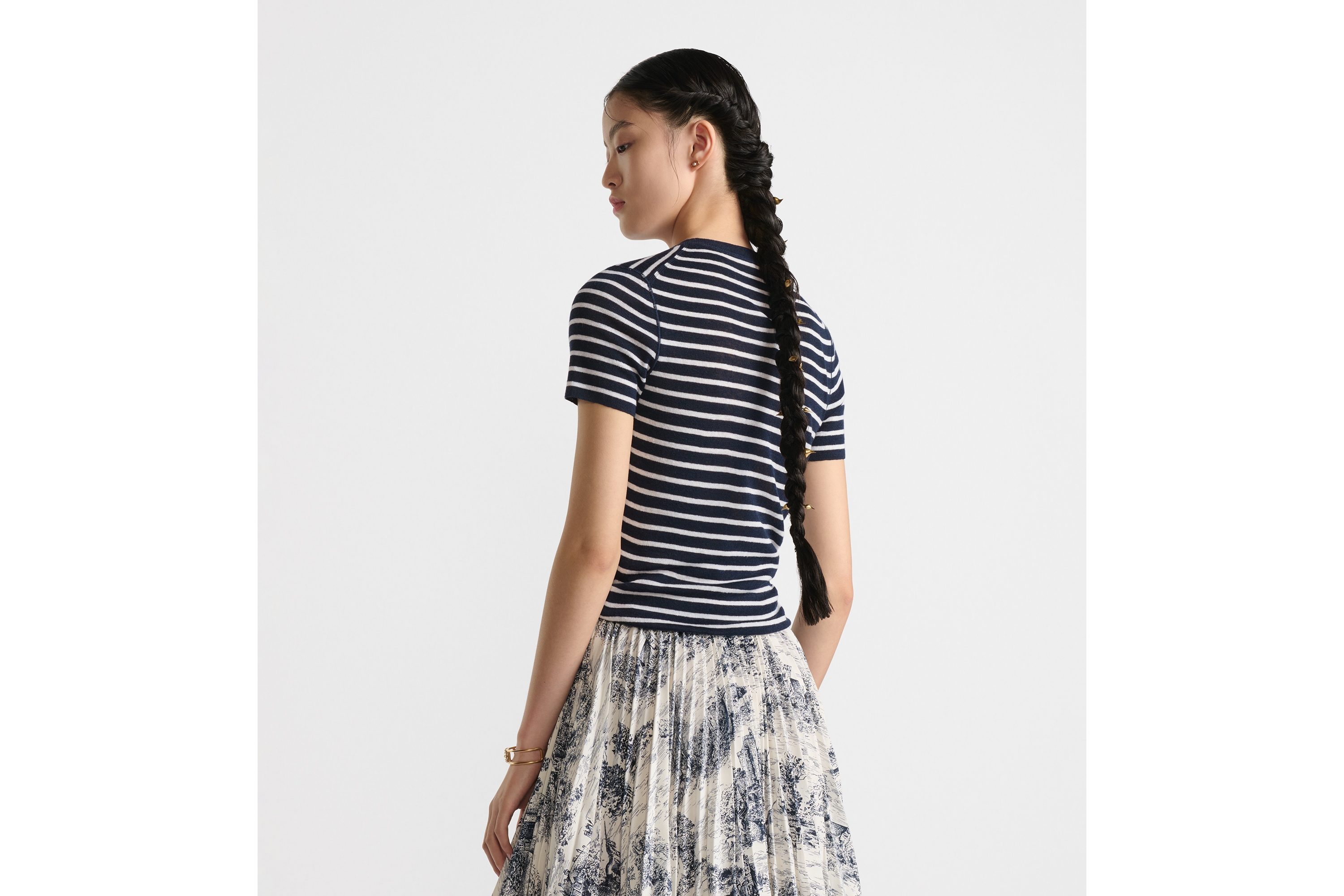 Dior Marinière Short-Sleeved Top Navy Blue and White Linen, Cashmere ...