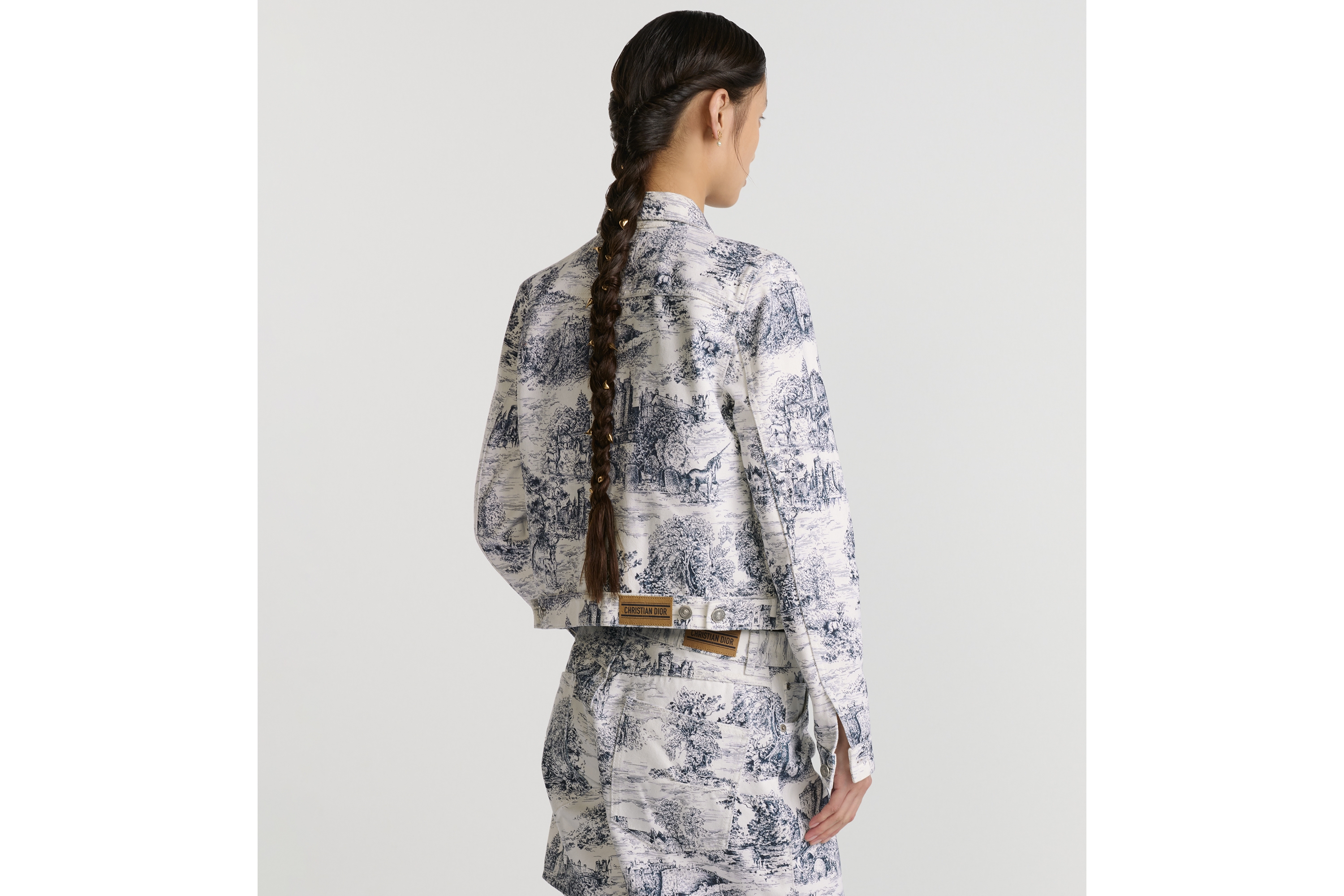 Jacket White Cotton Denim with Blue Toile de Jouy Scotland Motif | DIOR