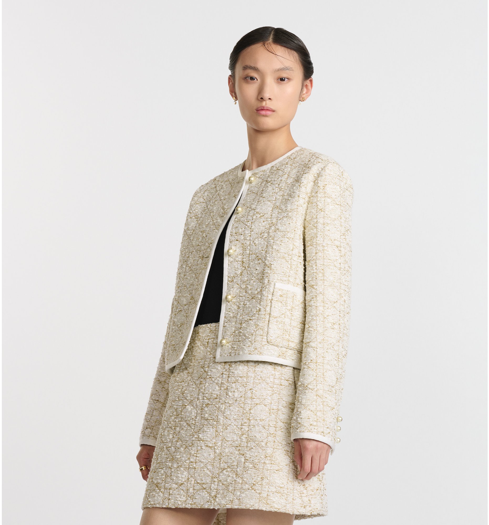 Dior Or Macrocannage Jacket White and Gold-Tone Cotton-Blend Tweed | DIOR
