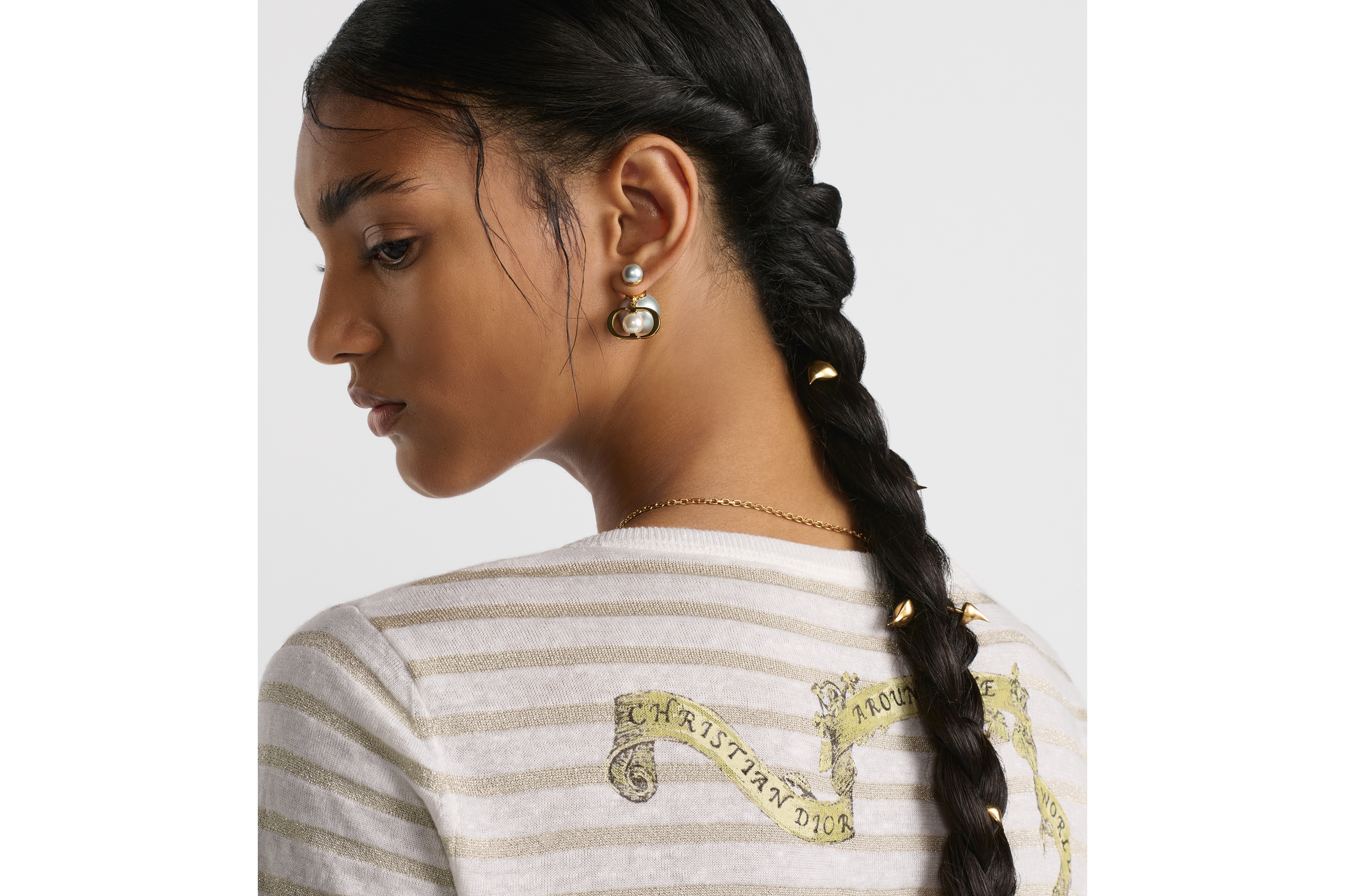 Dior Marinière Short-Sleeved Top Gold-Tone and White Blended Linen ...