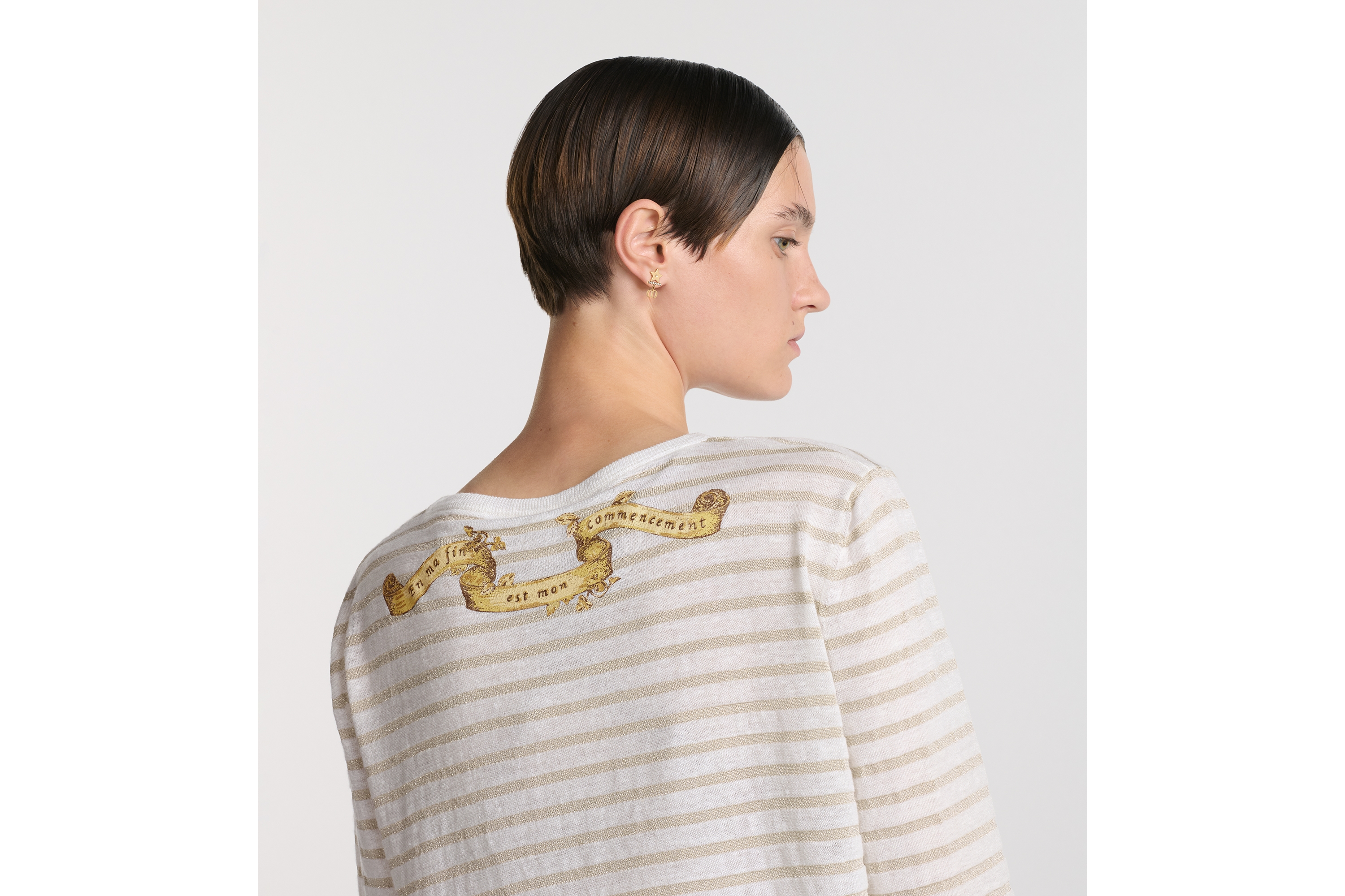 Dior Marinière Sweater Gold-Tone and White Blended Linen, Cashmere and ...