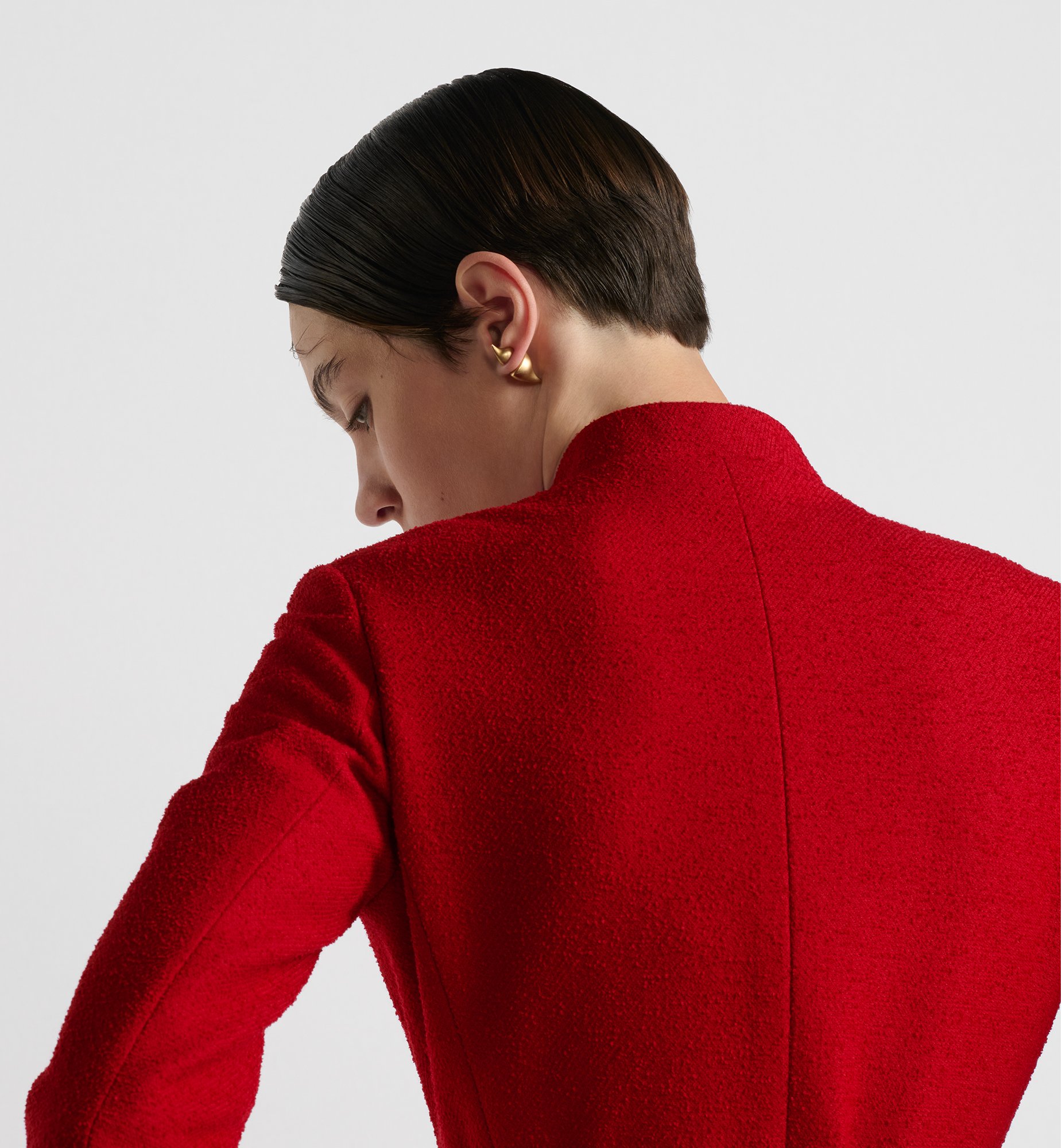 Cropped Jacket Bright Red Virgin Wool and Cotton Bouclé Cropped Jacket Bright Red Virgin Wool and Cotton Bouclé