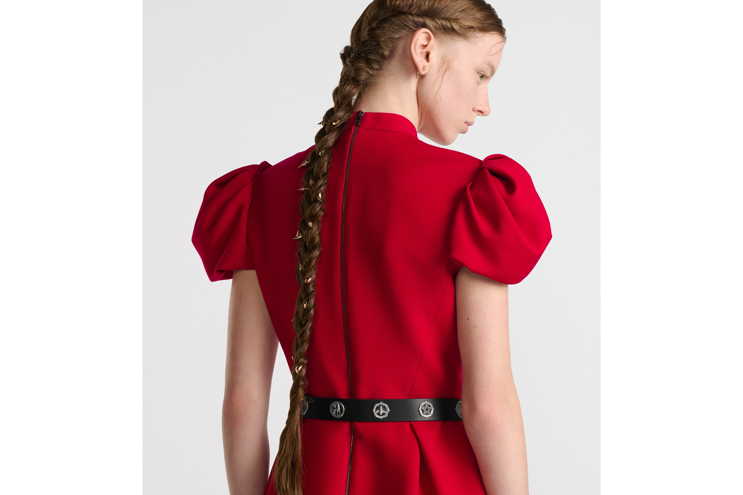 Short Belted Dress Bright Red Lightweight Wool and Silk | DIOR