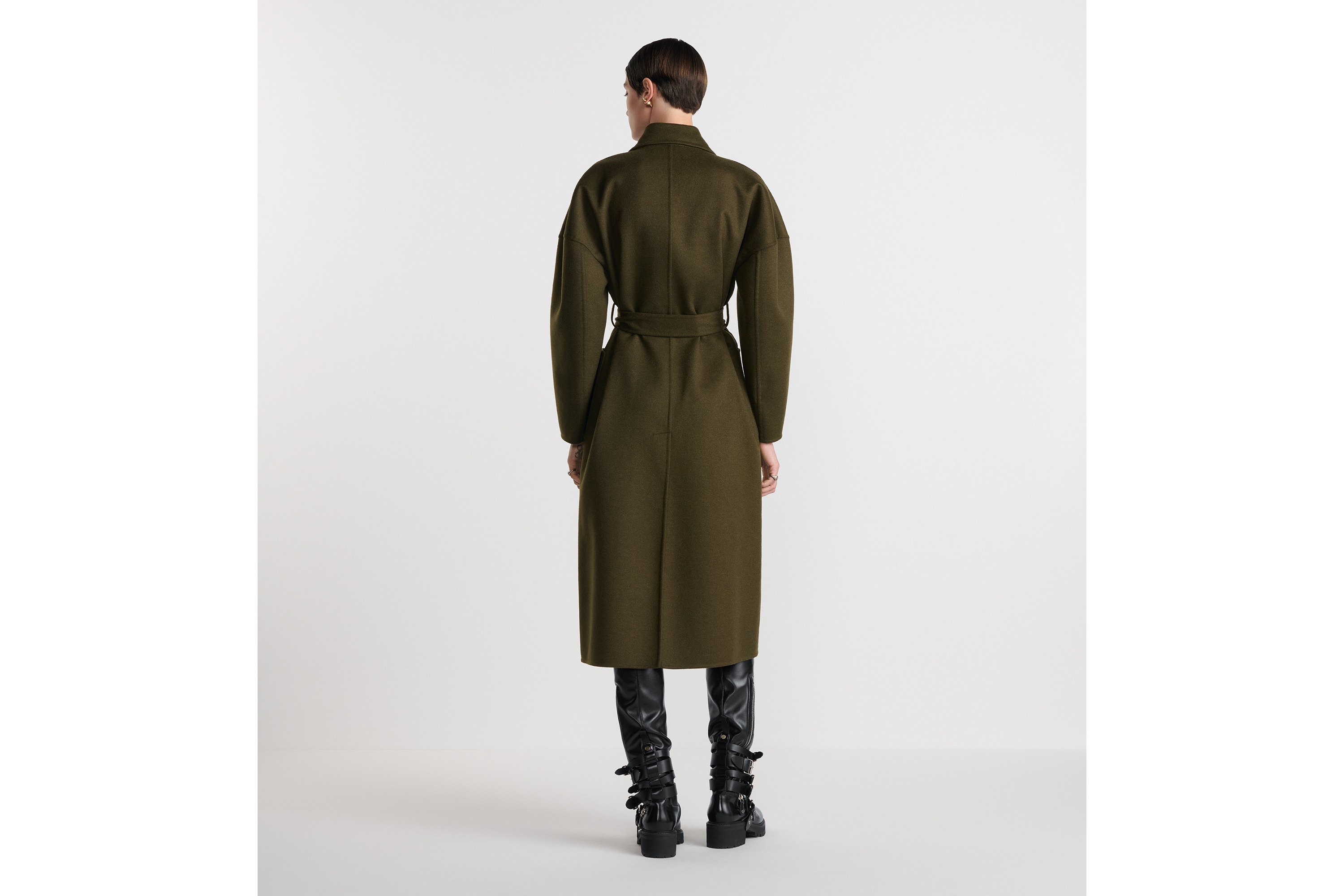 Long Belted Coat Green Double-Sided Blended Virgin Wool and Angora Felt ...