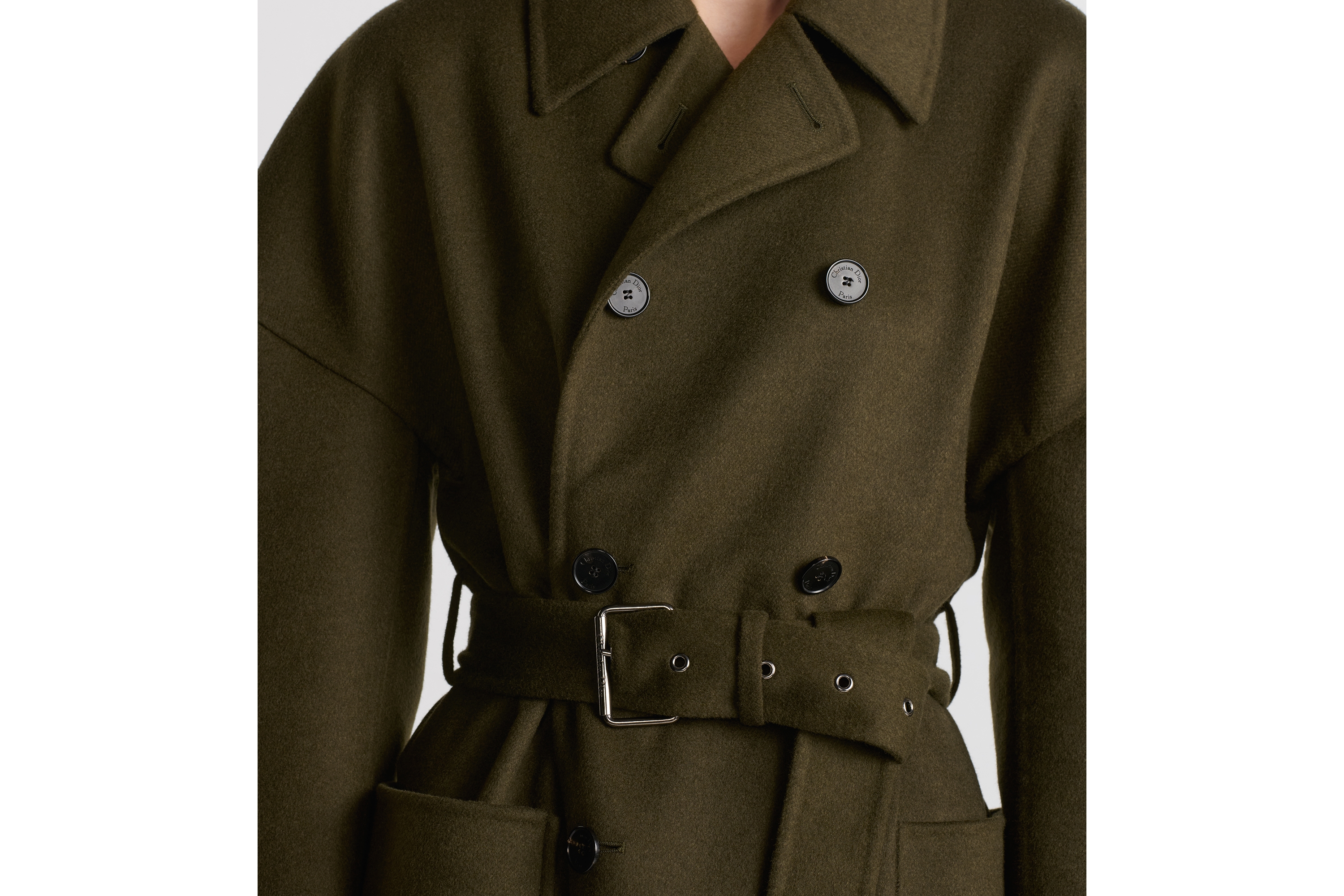 Long Belted Coat Green Double-Sided Blended Virgin Wool and Angora Felt ...