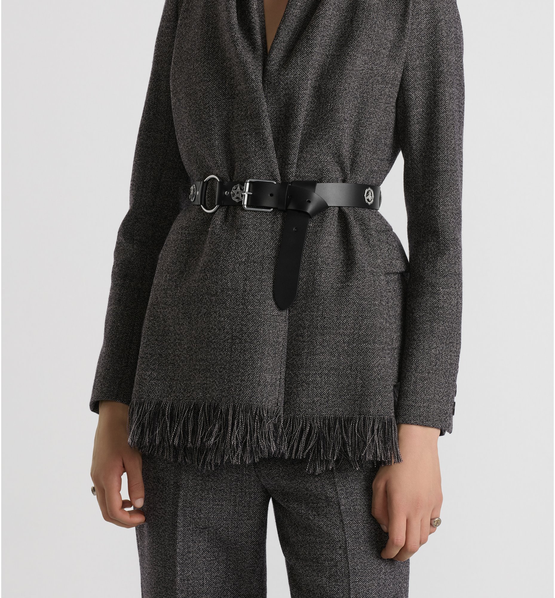 Belted Jacket with Removable Scarf Gray Virgin Wool Tweed | DIOR