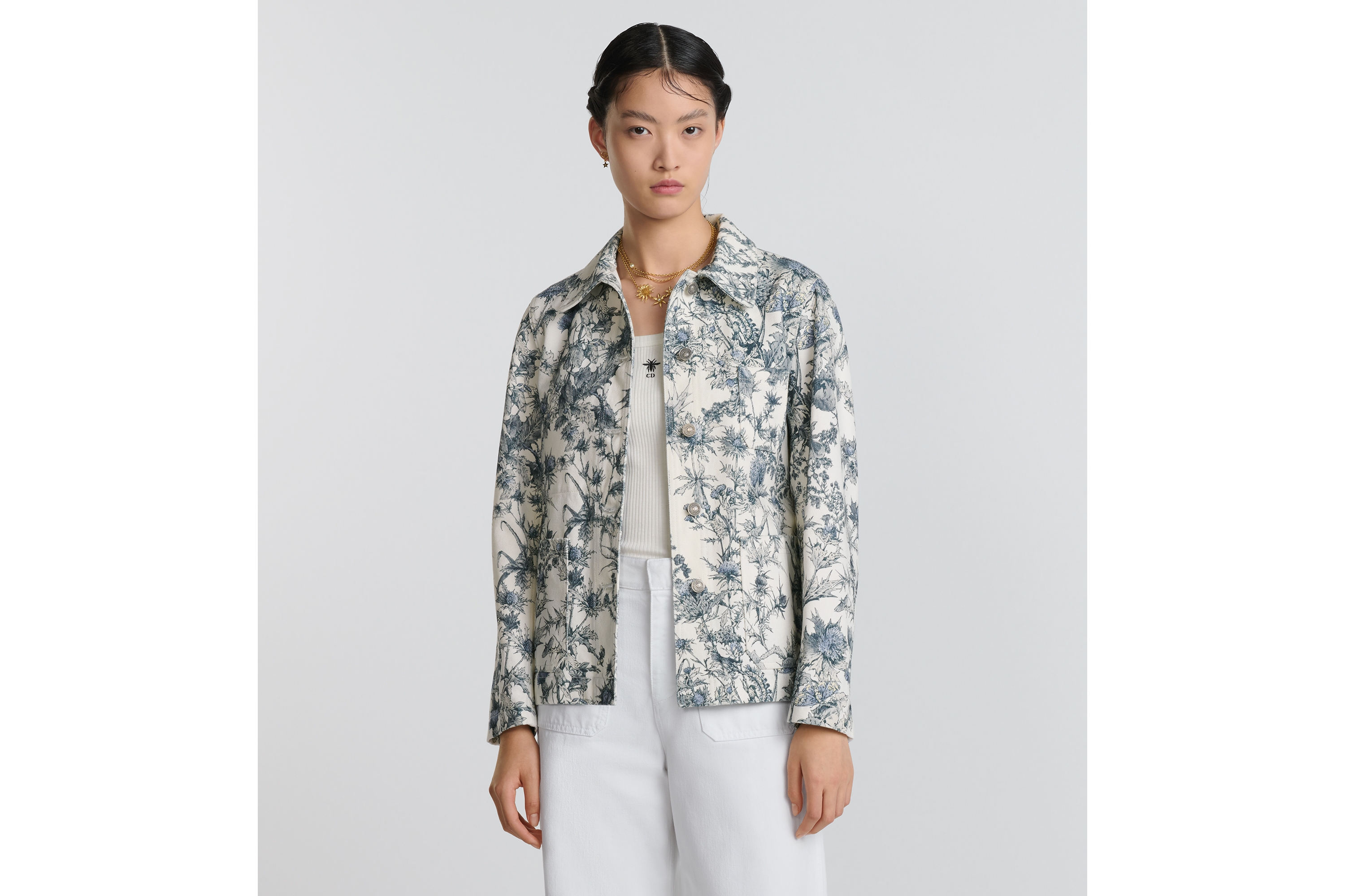 Caro-jack Wit katoendenim met blauw Dior Chardons-motief | DIOR