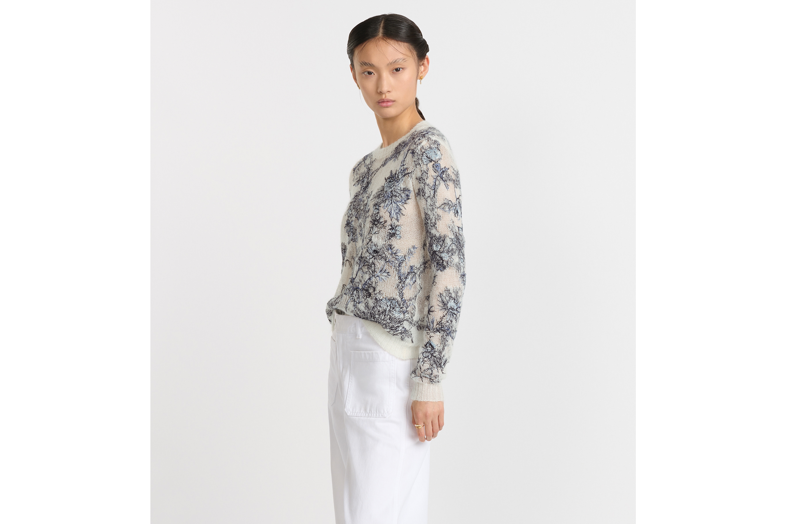 Embroidered Sweater White Blended Cashmere, Silk, Mohair and Alpaca ...