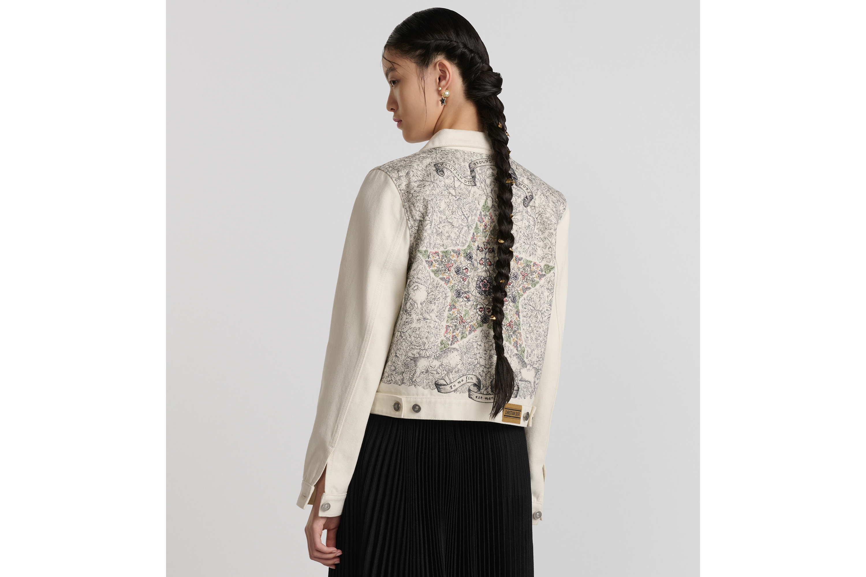 Jacket Ecru Cotton Denim with Multicolor Dior Around the World Motif | DIOR