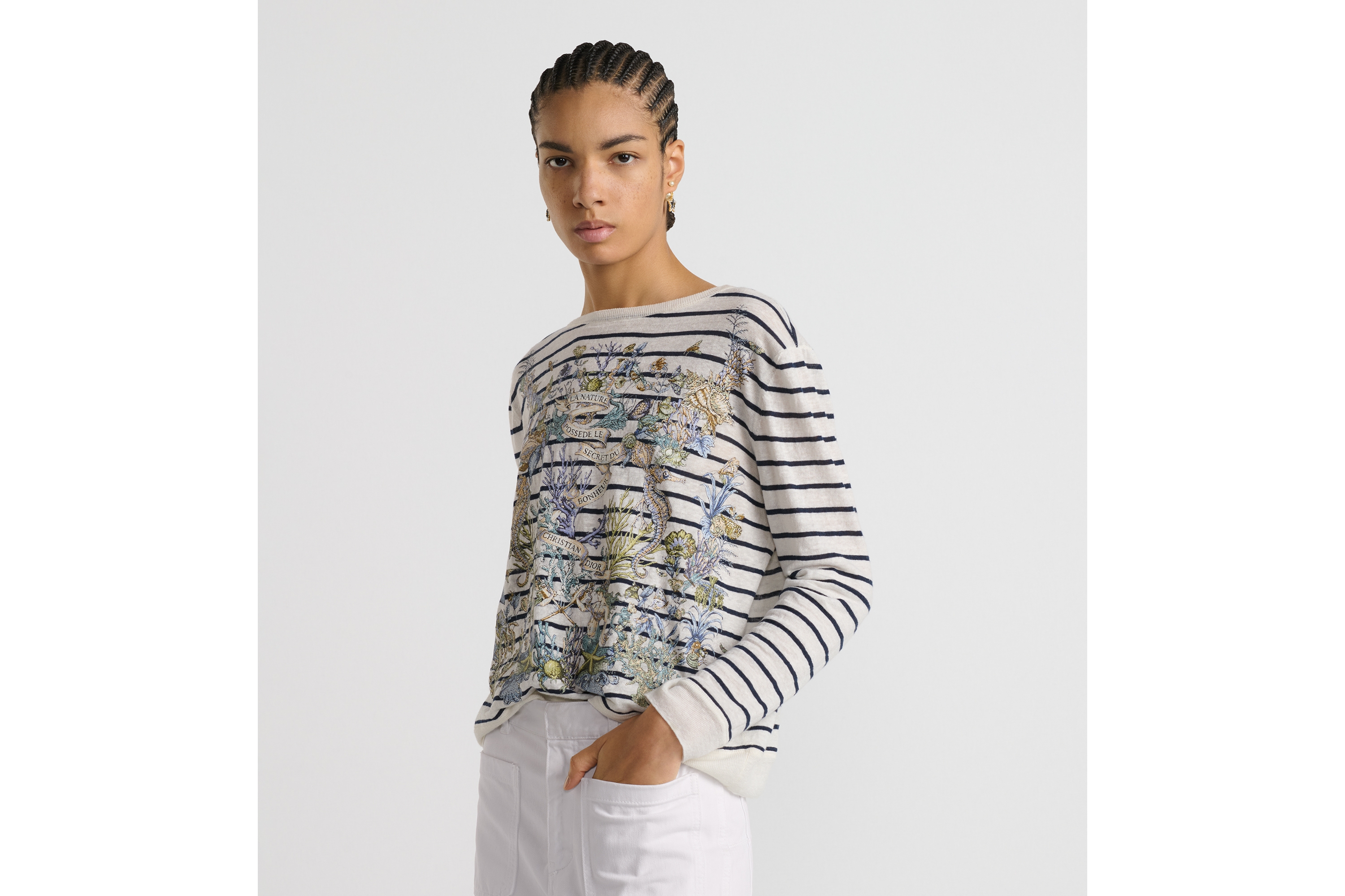 Dior Marinière Sweater Navy Blue and White Linen, Cashmere and Silk ...