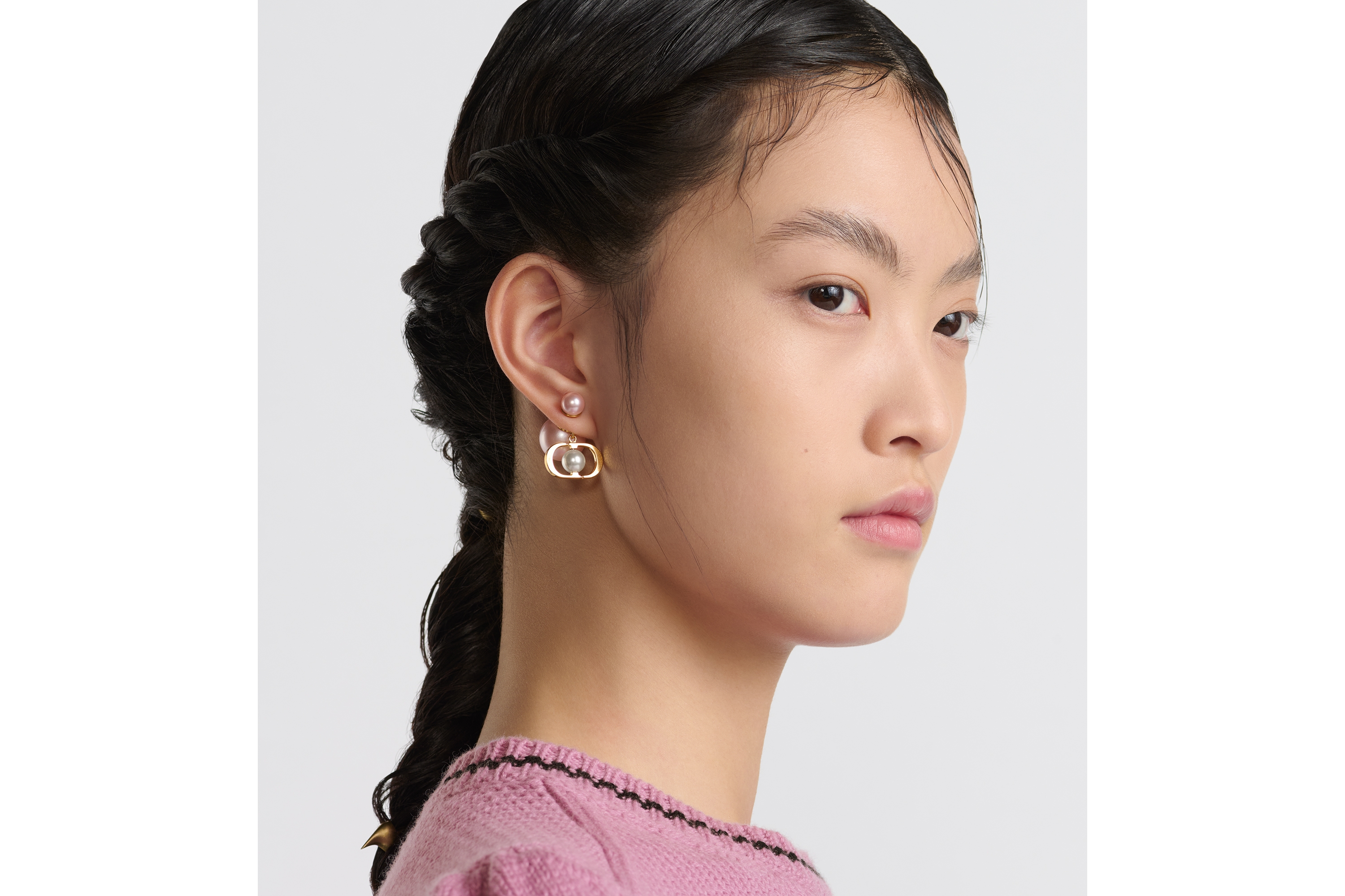 Dior Tribales Earrings Gold-Finish Metal with Pale Pink and White Resin ...