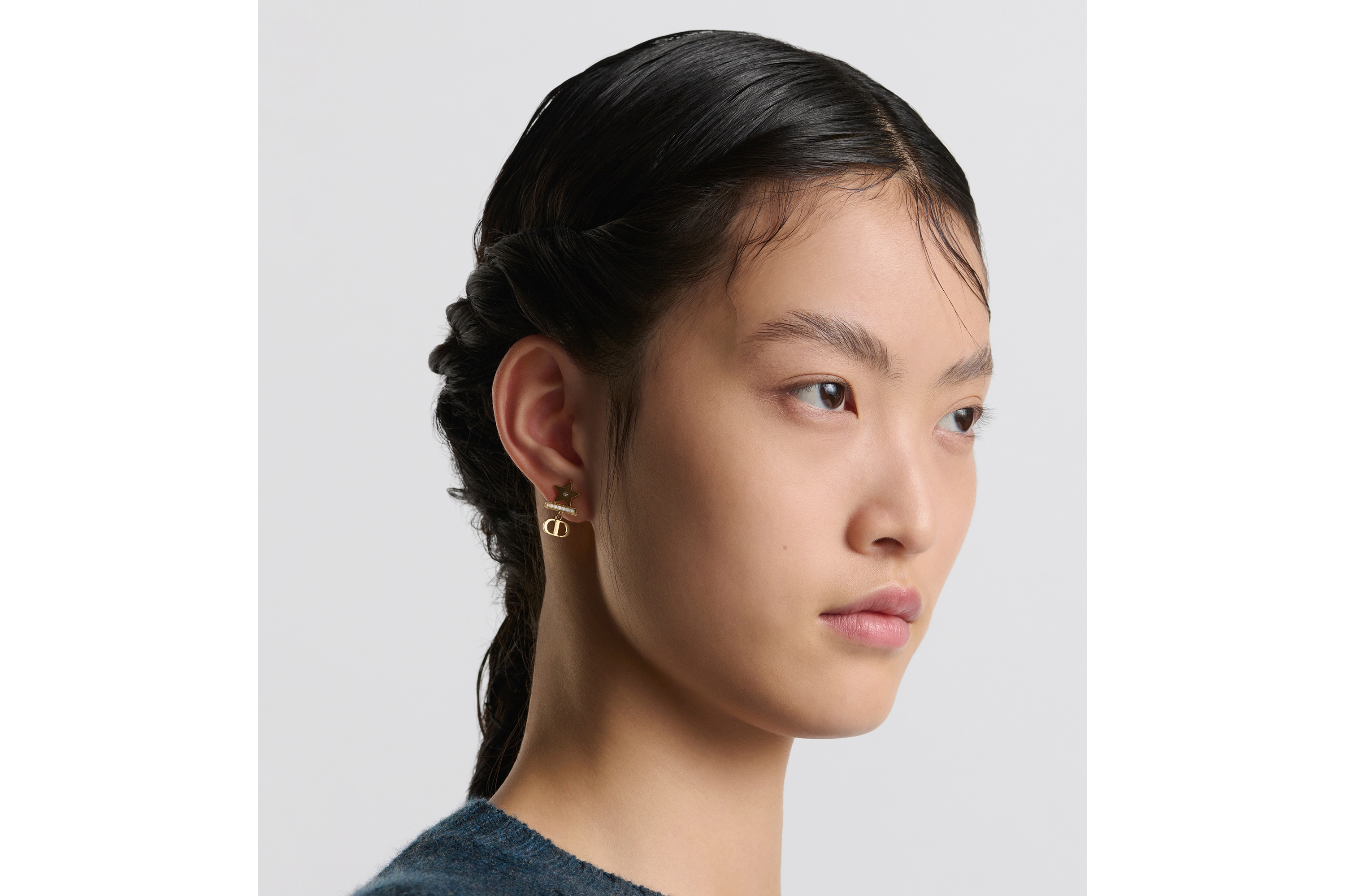 Petit CD Earrings Gold-Finish Metal with White Resin Pearls and Silver ...