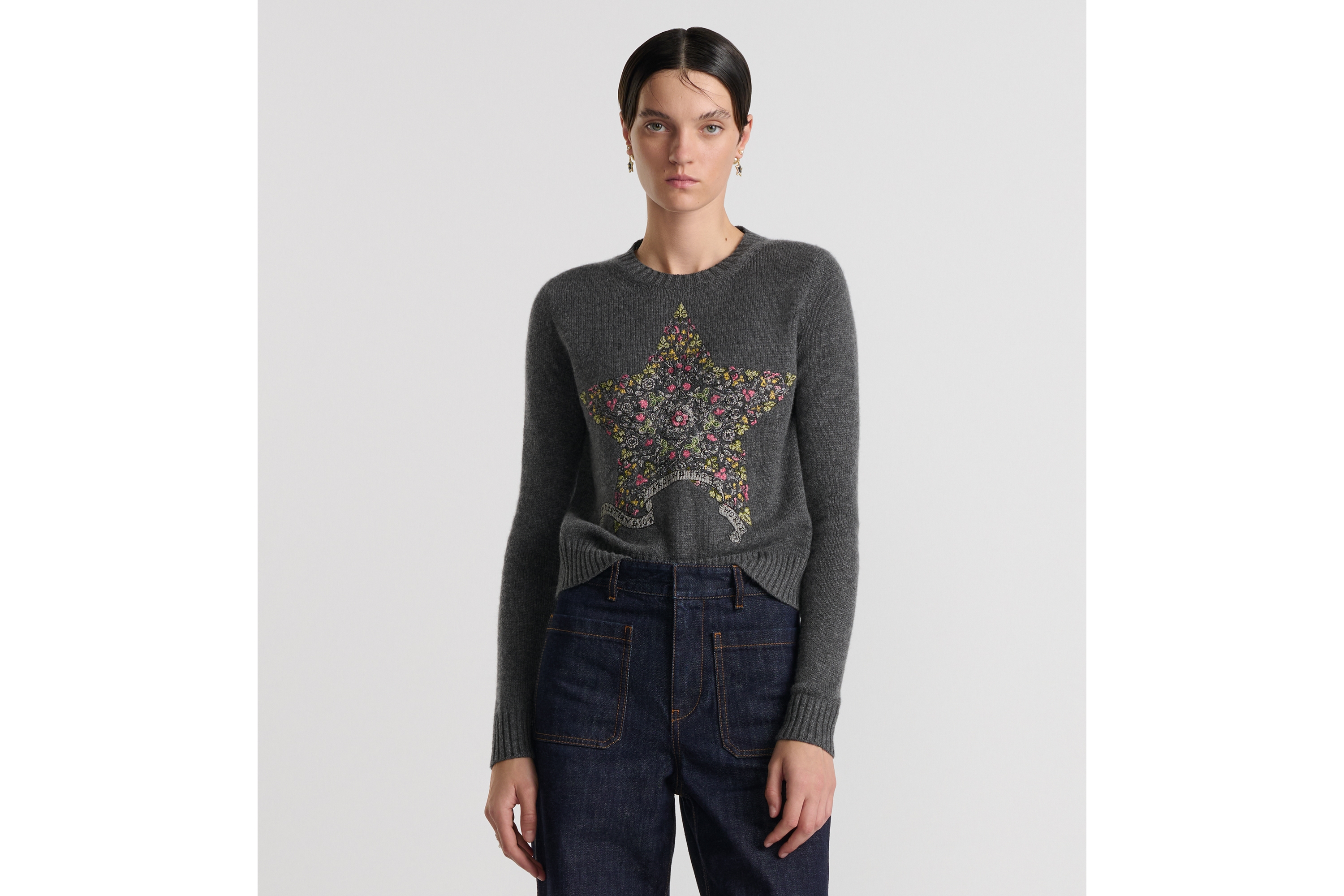 Embroidered Sweater Gray Cashmere Knit with Multicolor Dior Around the ...
