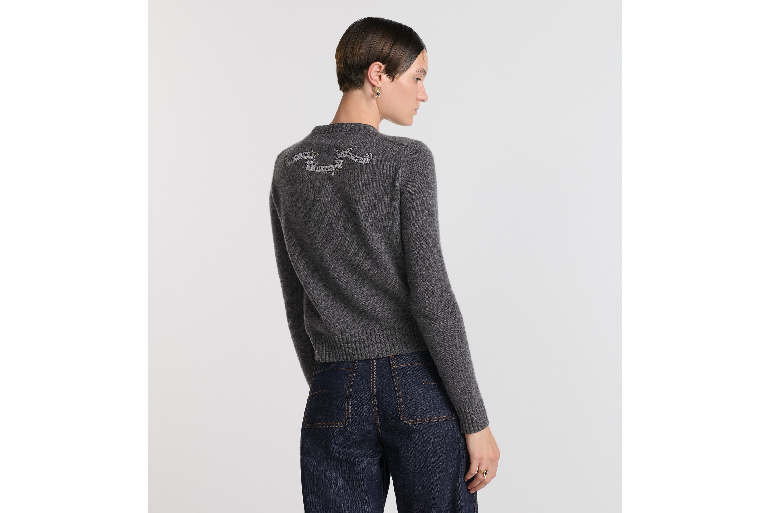 Embroidered Sweater Gray Cashmere Knit with Multicolor Dior Around the ...