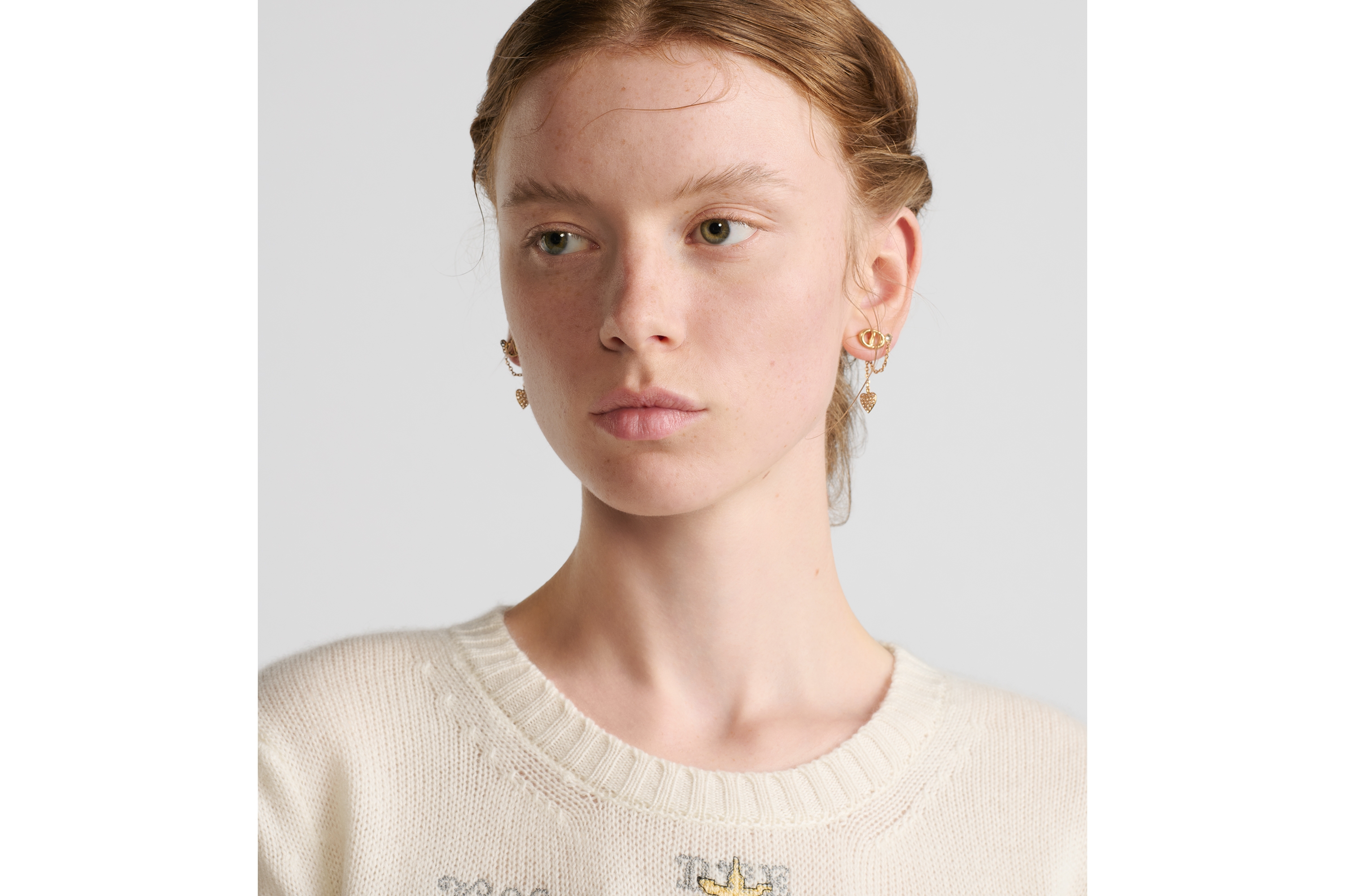 Kurzärmliger Dioramour Pullover mit Stickerei Kaschmirstrick in Ecru ...