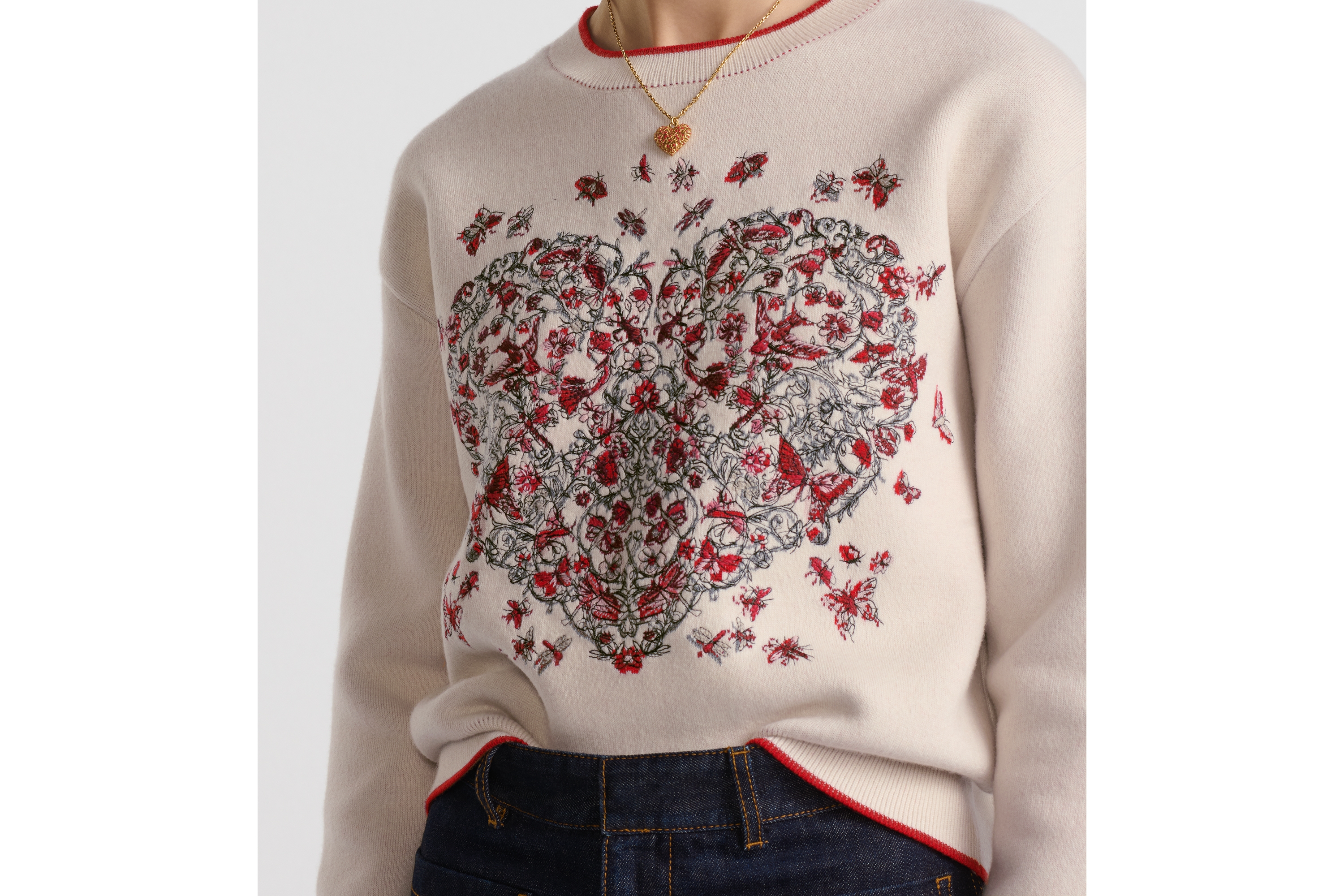 Suéter Dioramour con bordado Punto de cachemira y lana virgen blanco con motivo Cœur des ...