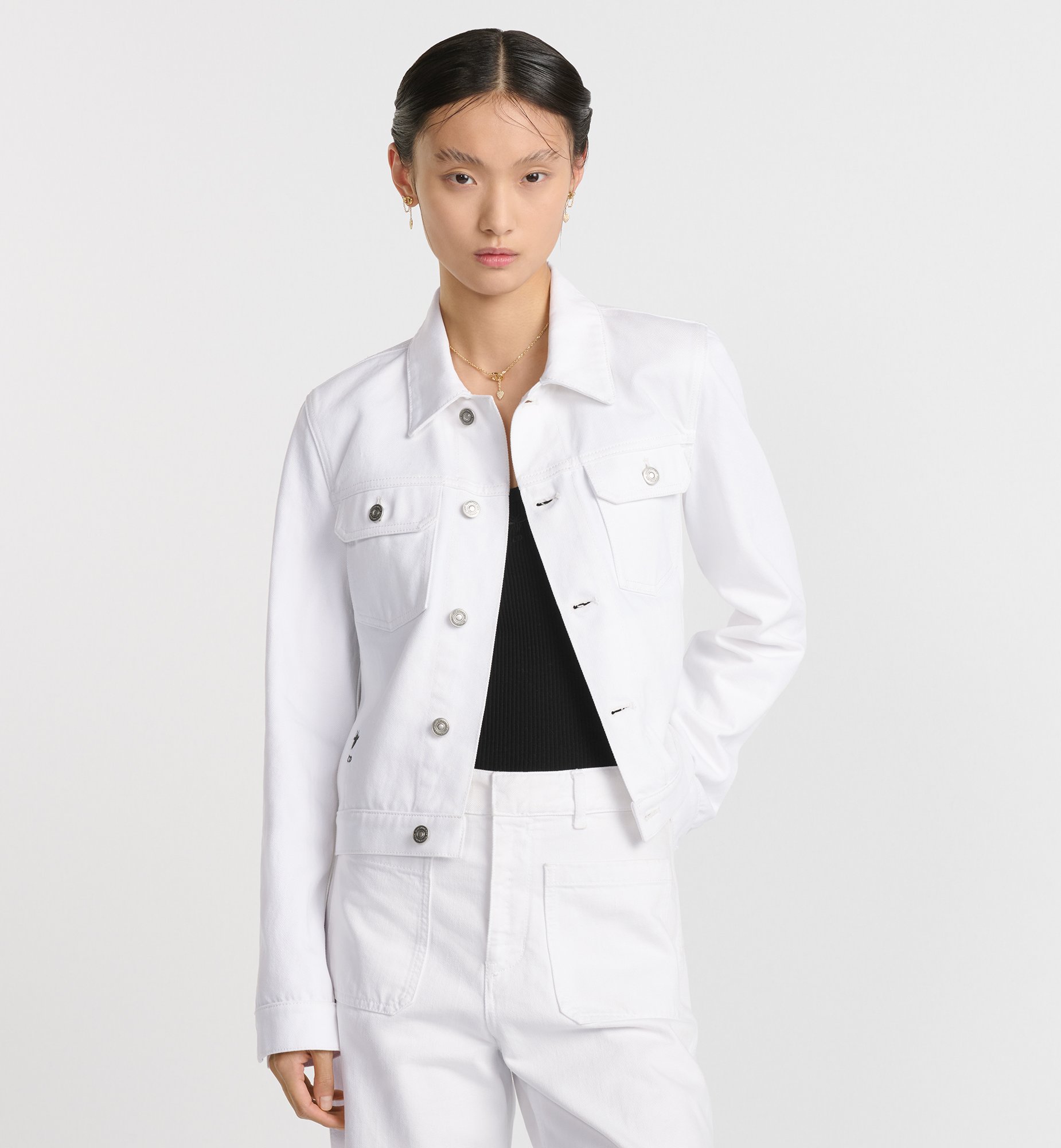 Dioramour Jacket White Cotton Denim with Multicolor Cœur des Dioramour Jacket White Cotton Denim with Multicolor Cœur des