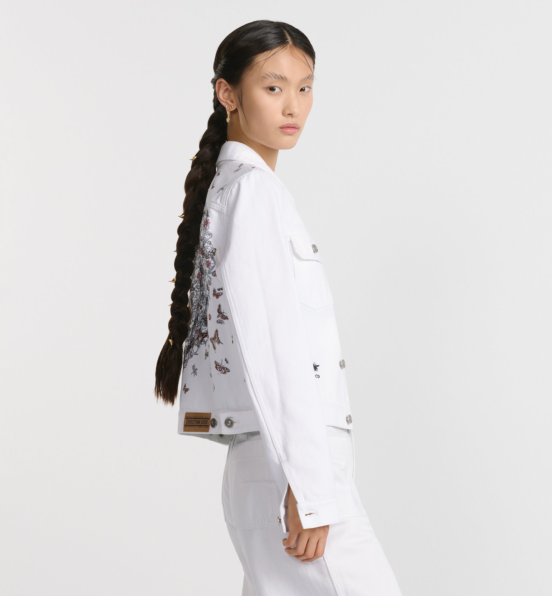 Dioramour Jacket White Cotton Denim with Multicolor Cœur des Dioramour Jacket White Cotton Denim with Multicolor Cœur des