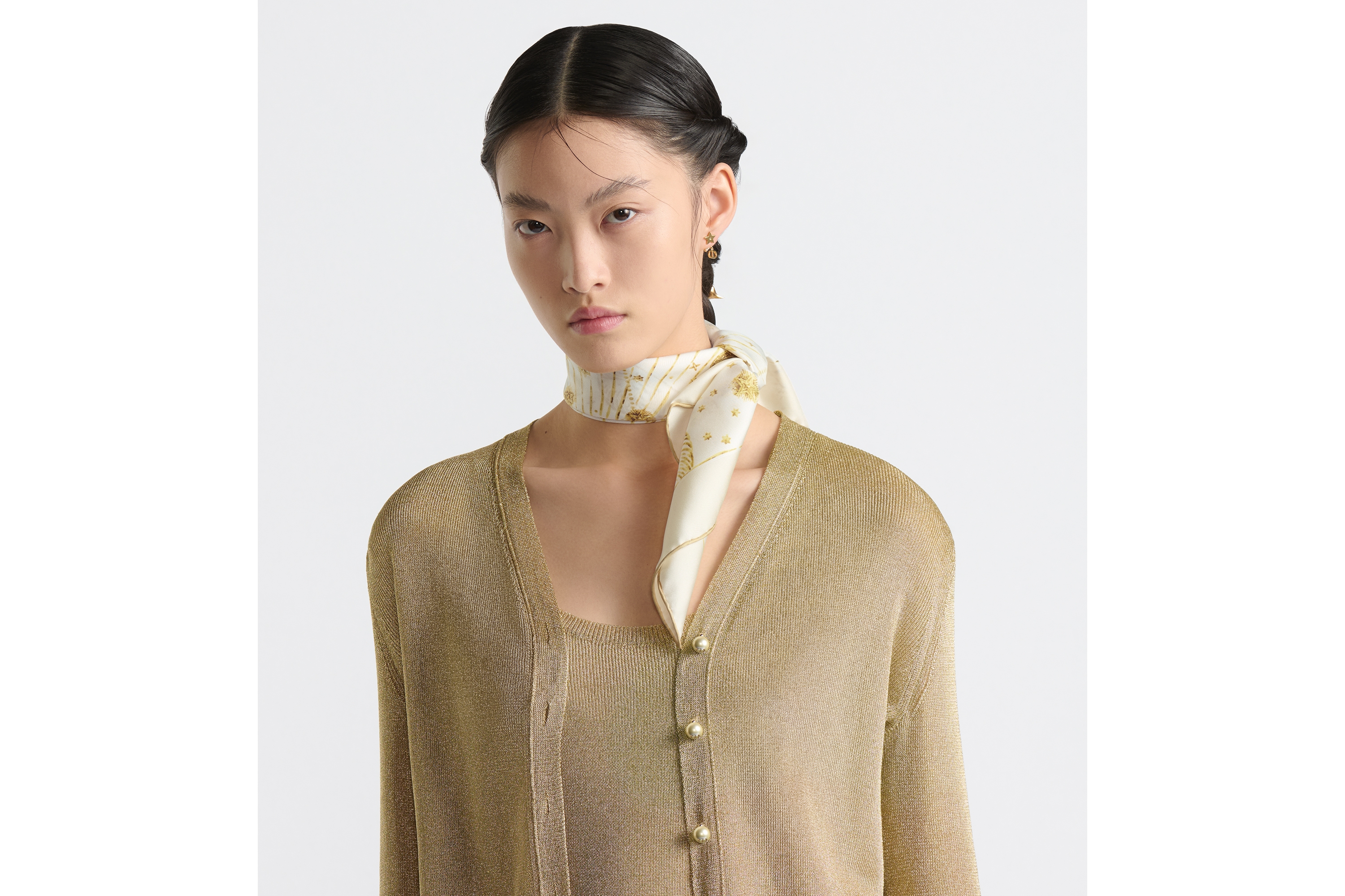 Foulard quadrato 70 Dior Astral Twill di seta bianco e color oro | DIOR