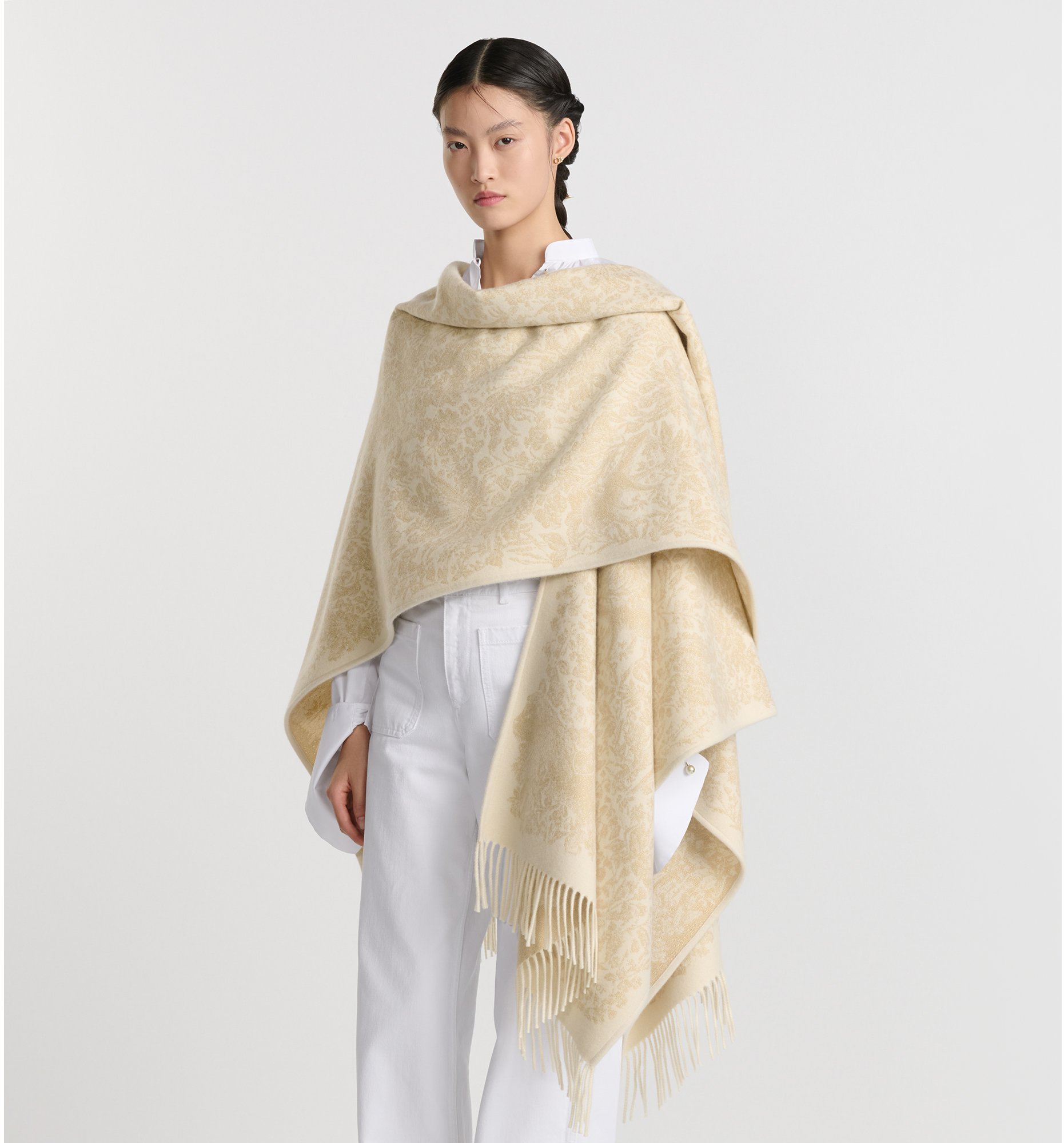 Dior Around the World Poncho Ivory Cashmere Blend and Gold-Tone ...