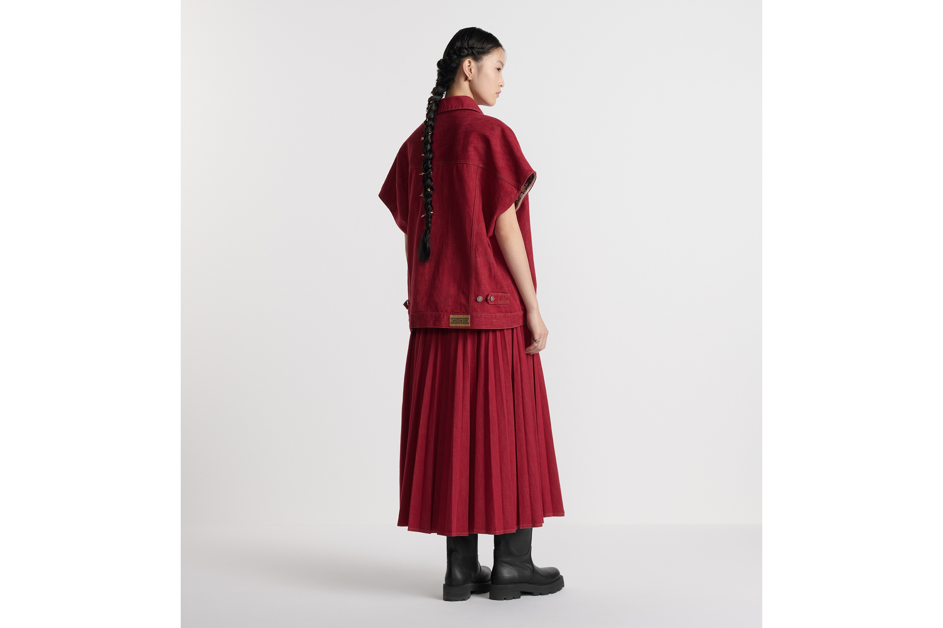 Pleated Mid-Length Skirt Bright Red Cotton Denim | DIOR