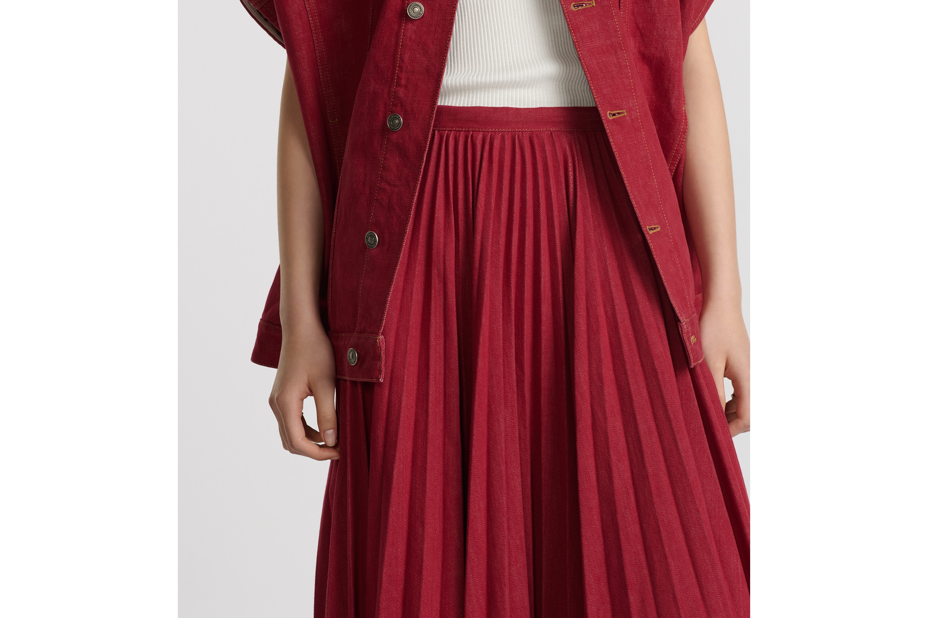 Pleated Mid-Length Skirt Bright Red Cotton Denim | DIOR