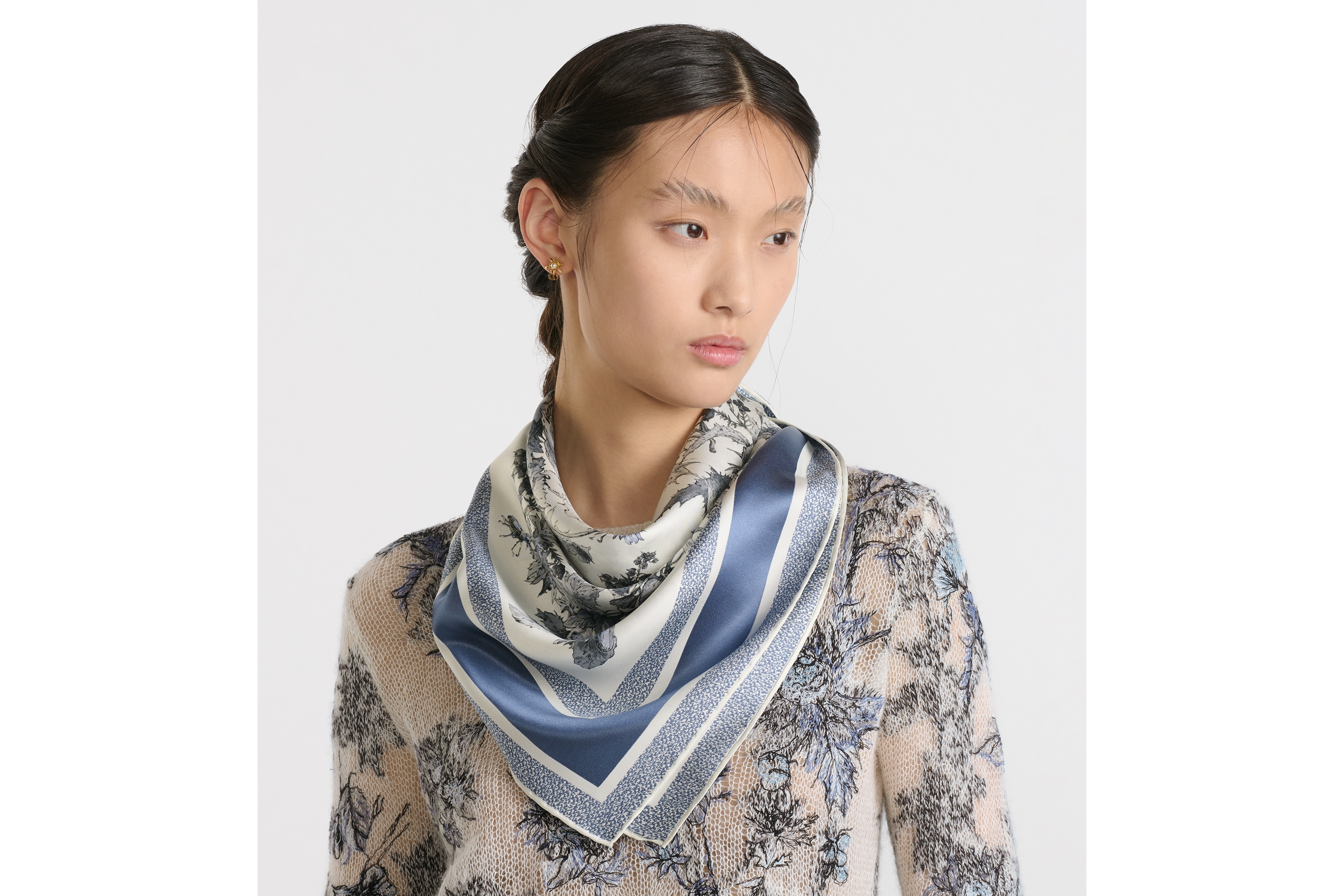 Dior Chardons 90 Square Scarf White and Blue Silk Twill | DIOR