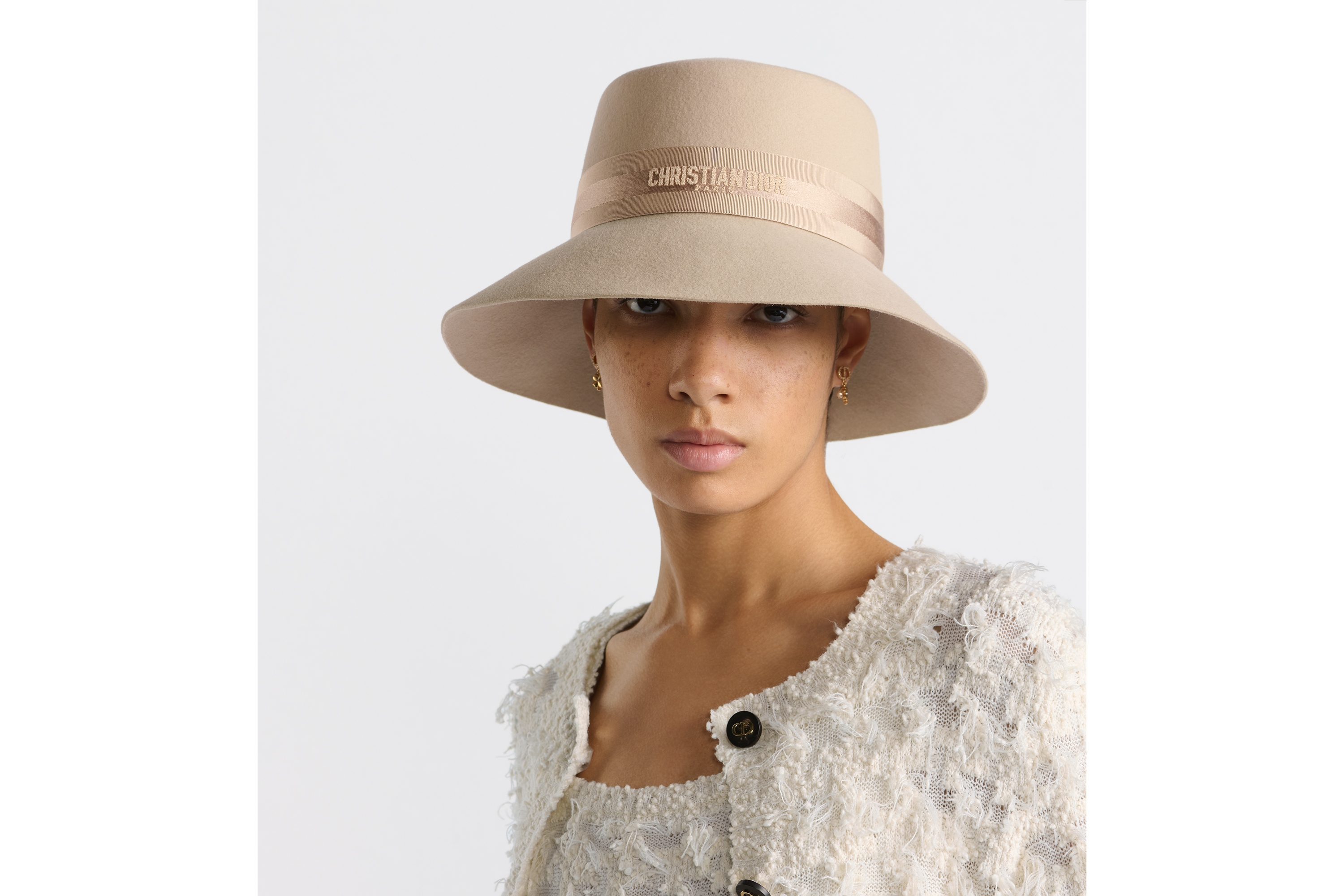 D-Bobby Large-Brim Hat Beige Rabbit Felt | DIOR