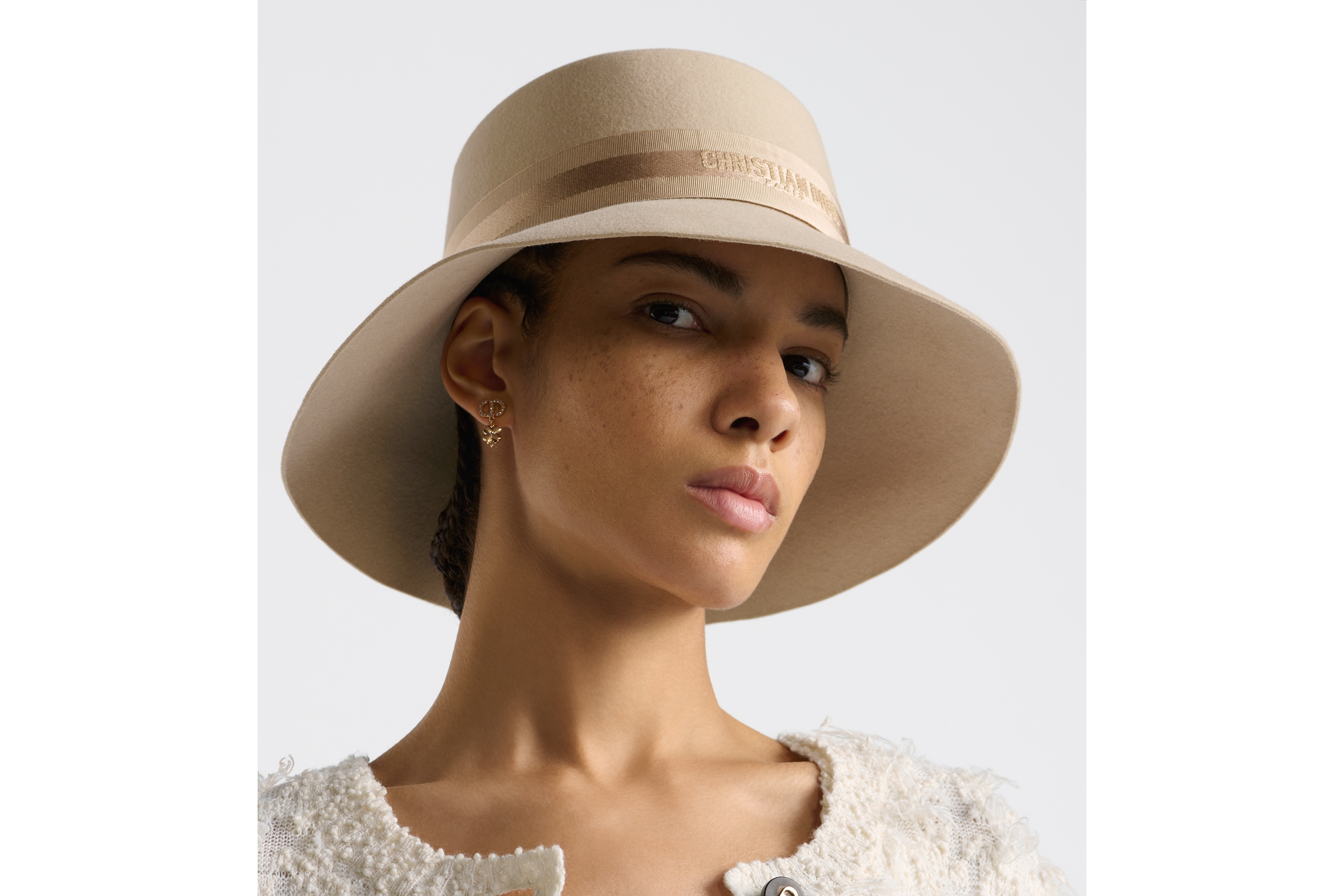 D-Bobby Large-Brim Hat Beige Rabbit Felt | DIOR