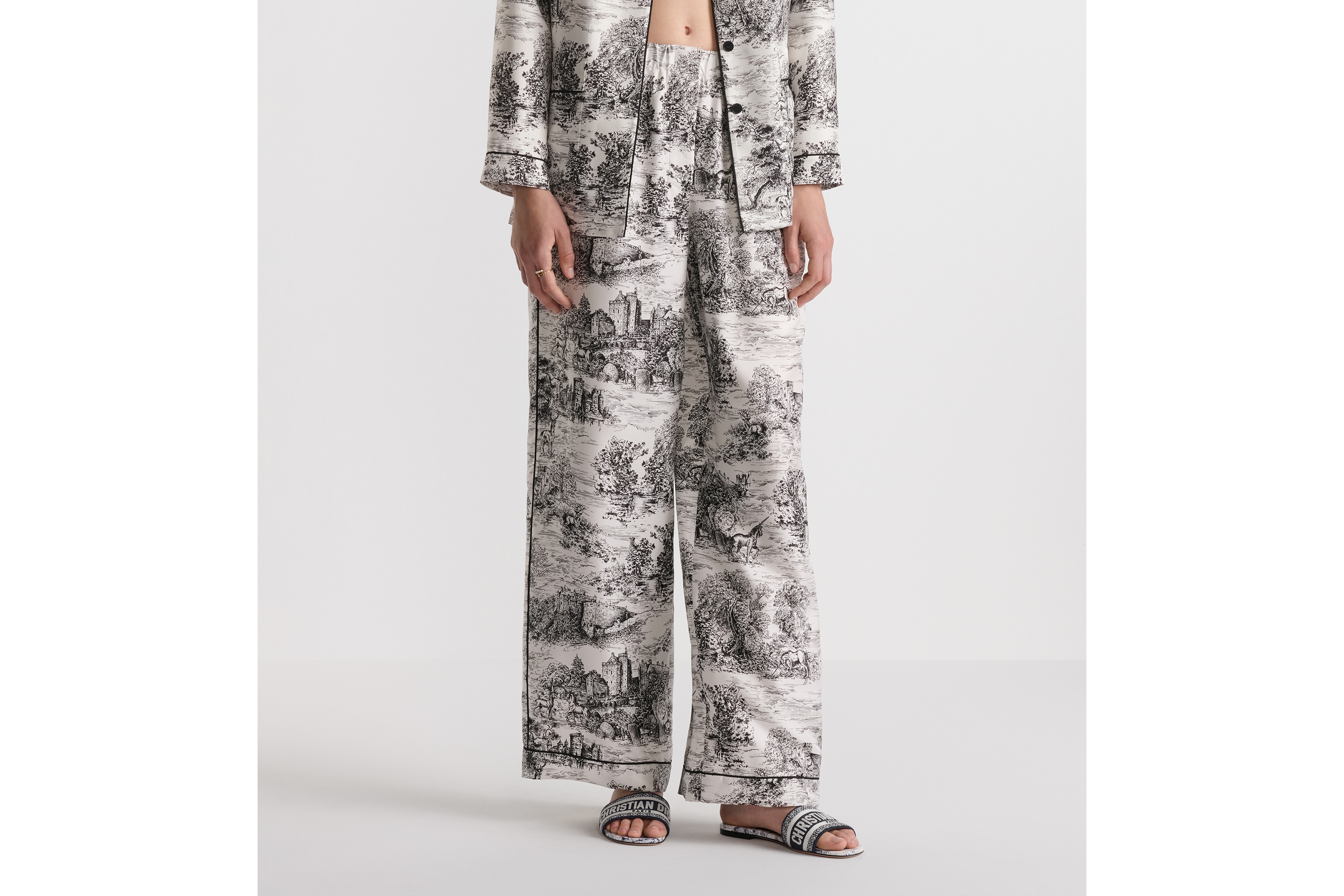 Pants White Silk Twill with Black Toile de Jouy Scotland Motif | DIOR