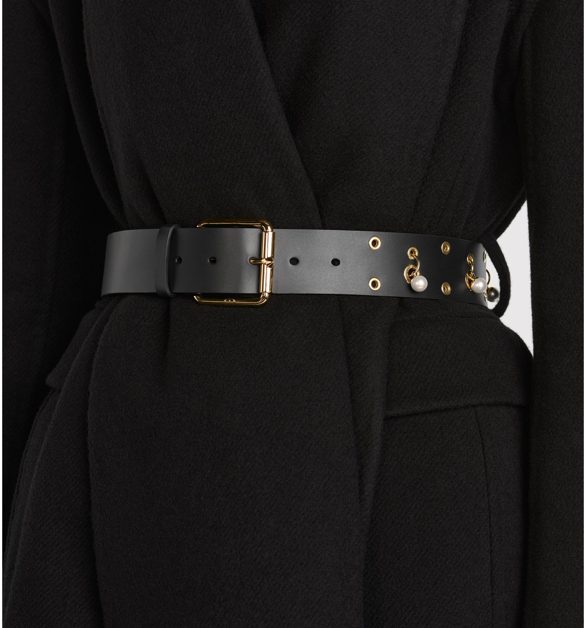 Diorevolt Belt Black Calfskin and White Resin Pearls, 40 MM | DIOR