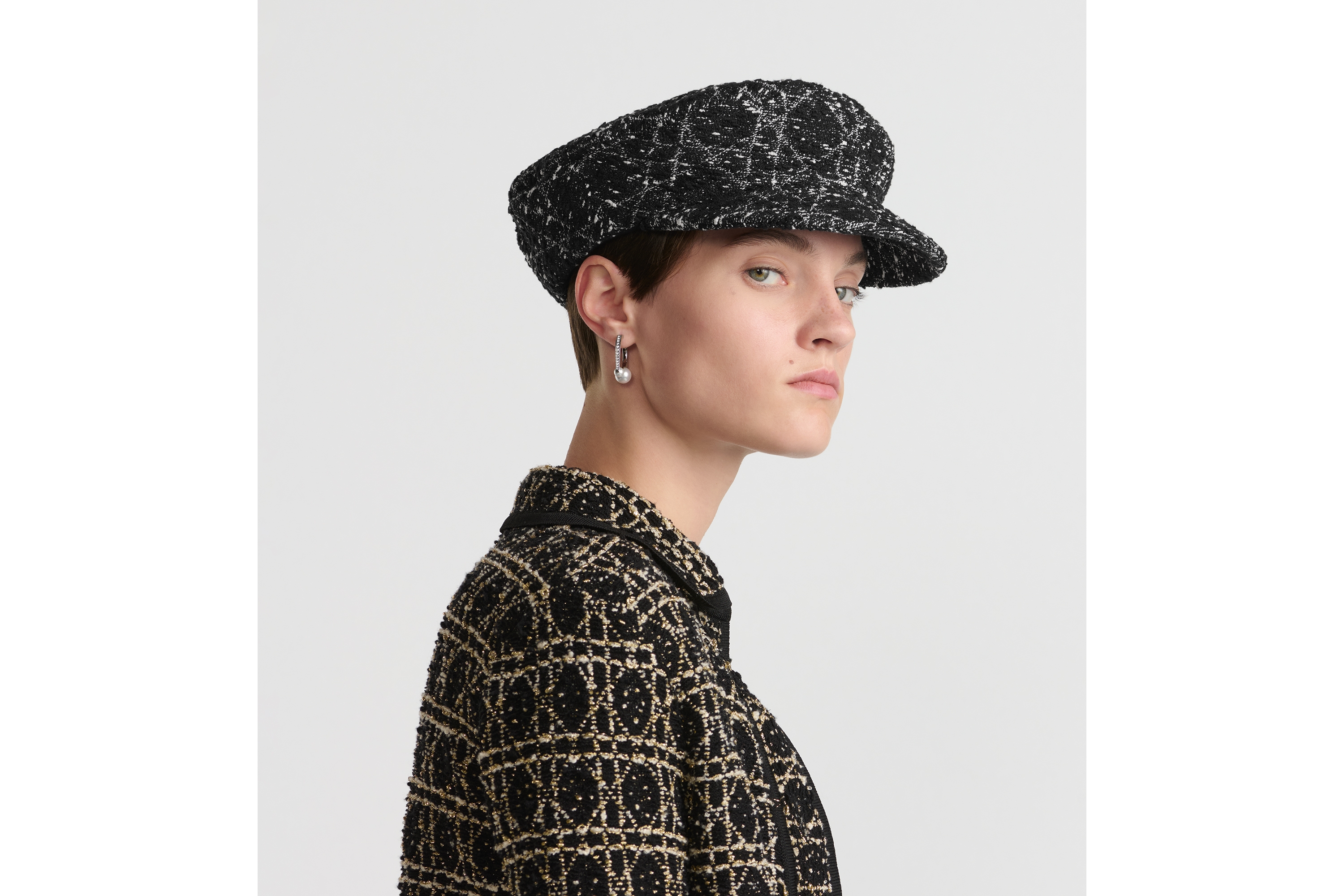 Dior Travel Cannage Cap Black and White Tweed | DIOR