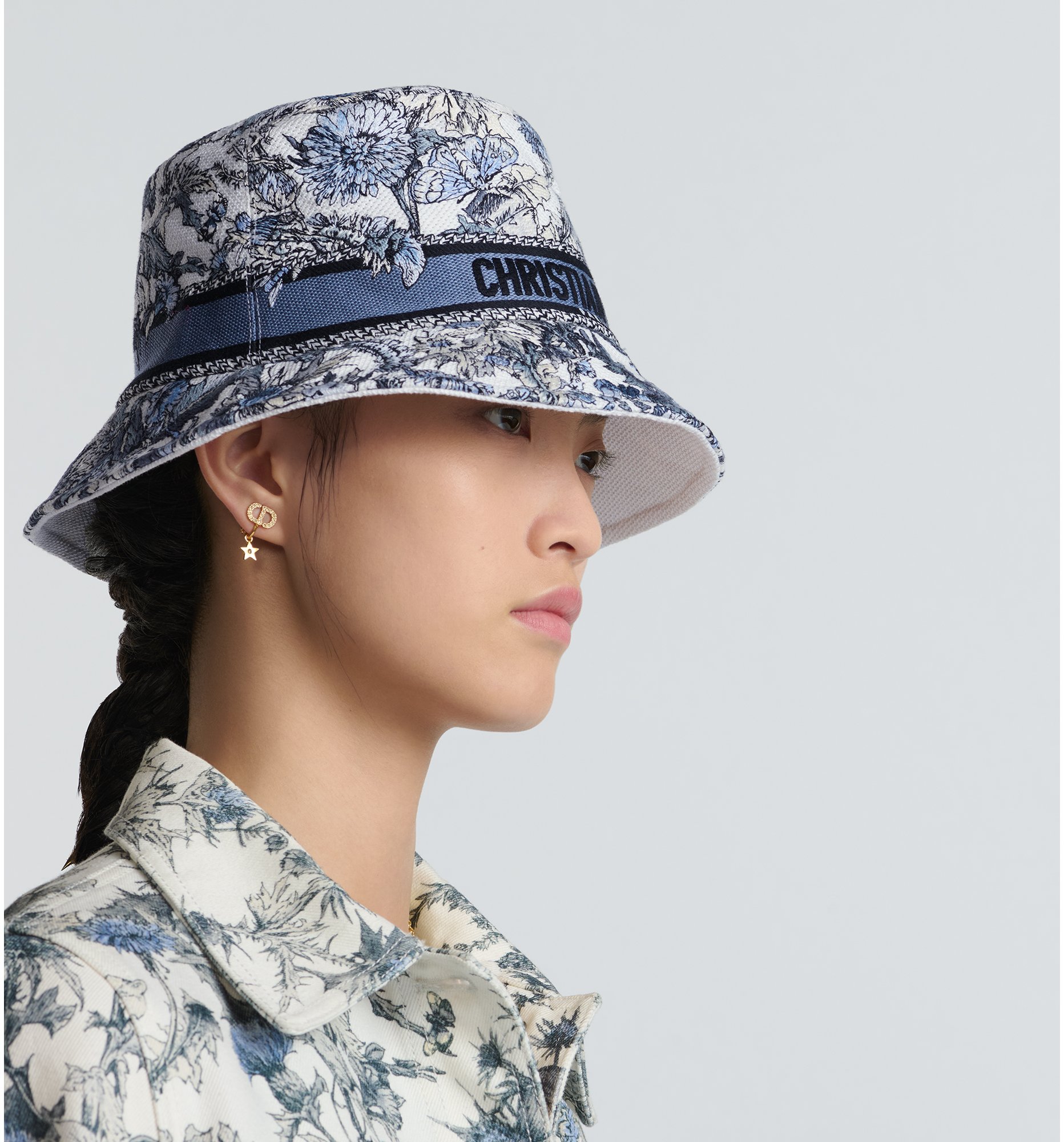 D-Bobby Dior Chardons-bucket hat met smalle rand Blauw en wit ...