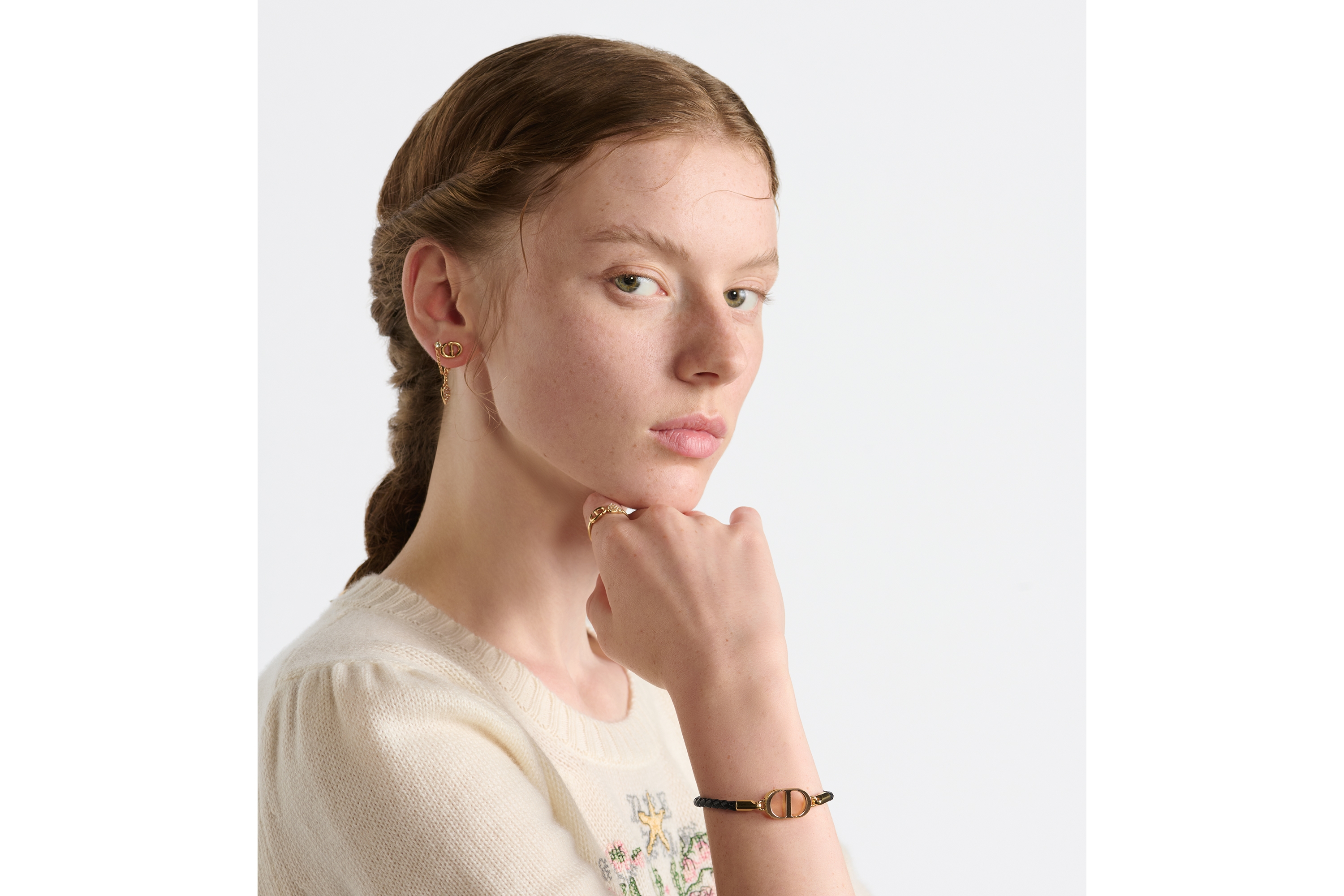 30 Montaigne Leather Bracelet Gold-Finish Metal and Black Calfskin | DIOR