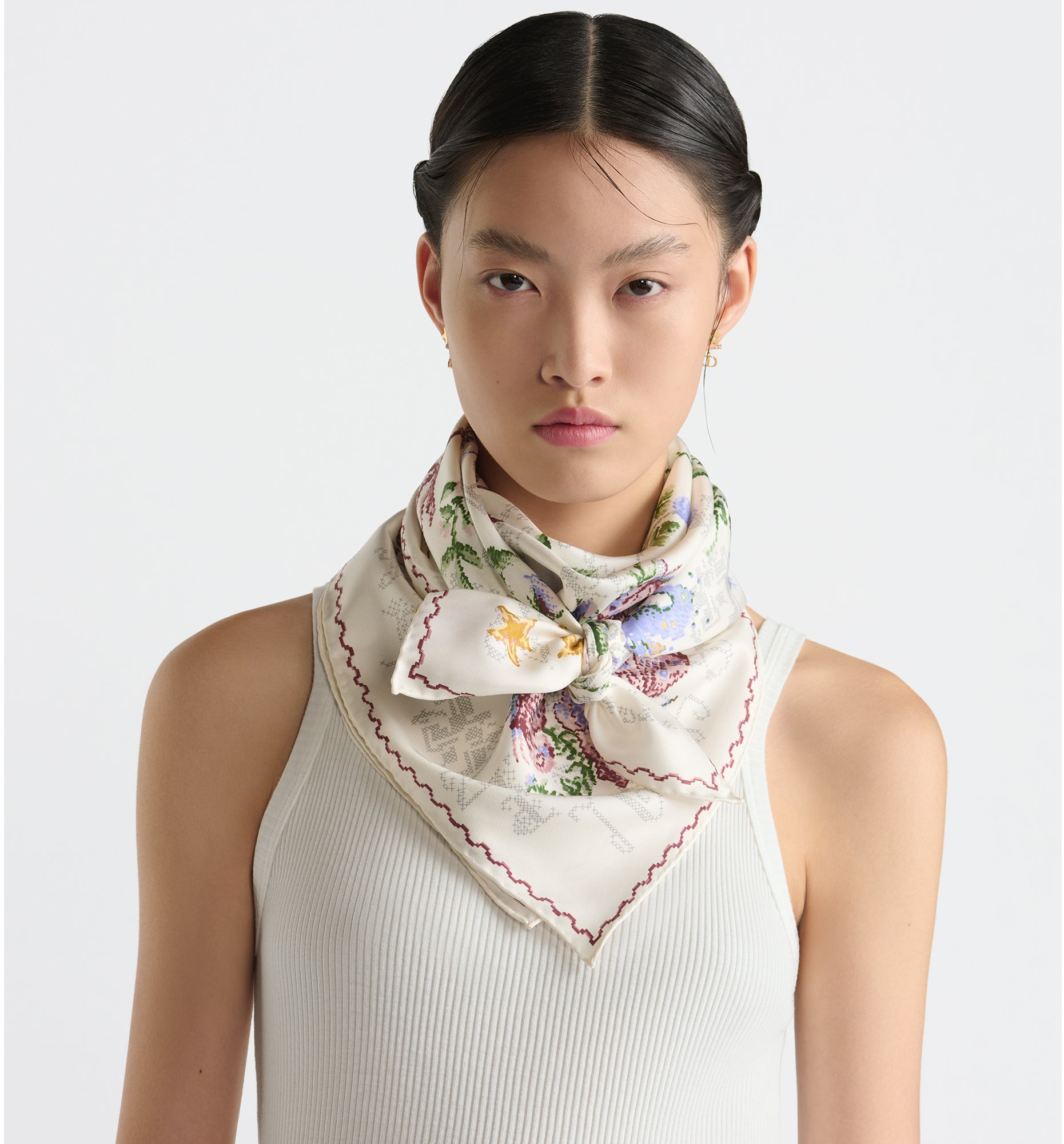 Quadratisches Christian Dior 1947 90 Tuch Seidentwill in Elfenbeinfarbe/mehreren Farben | DIOR