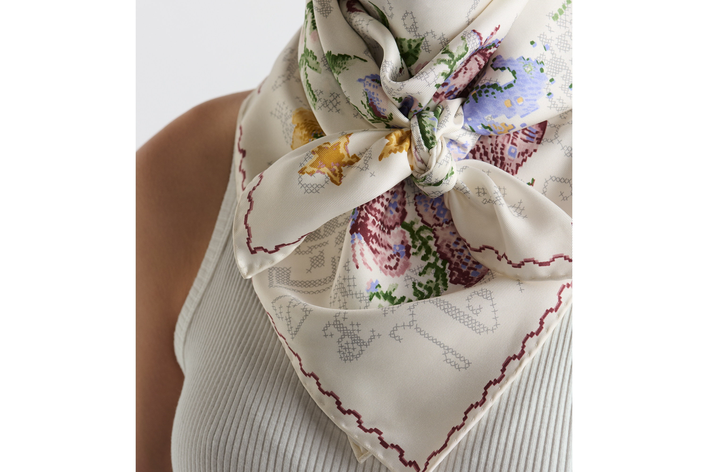 Christian Dior 1947 90 Square Scarf Ivory Multicolor Silk Twill | DIOR