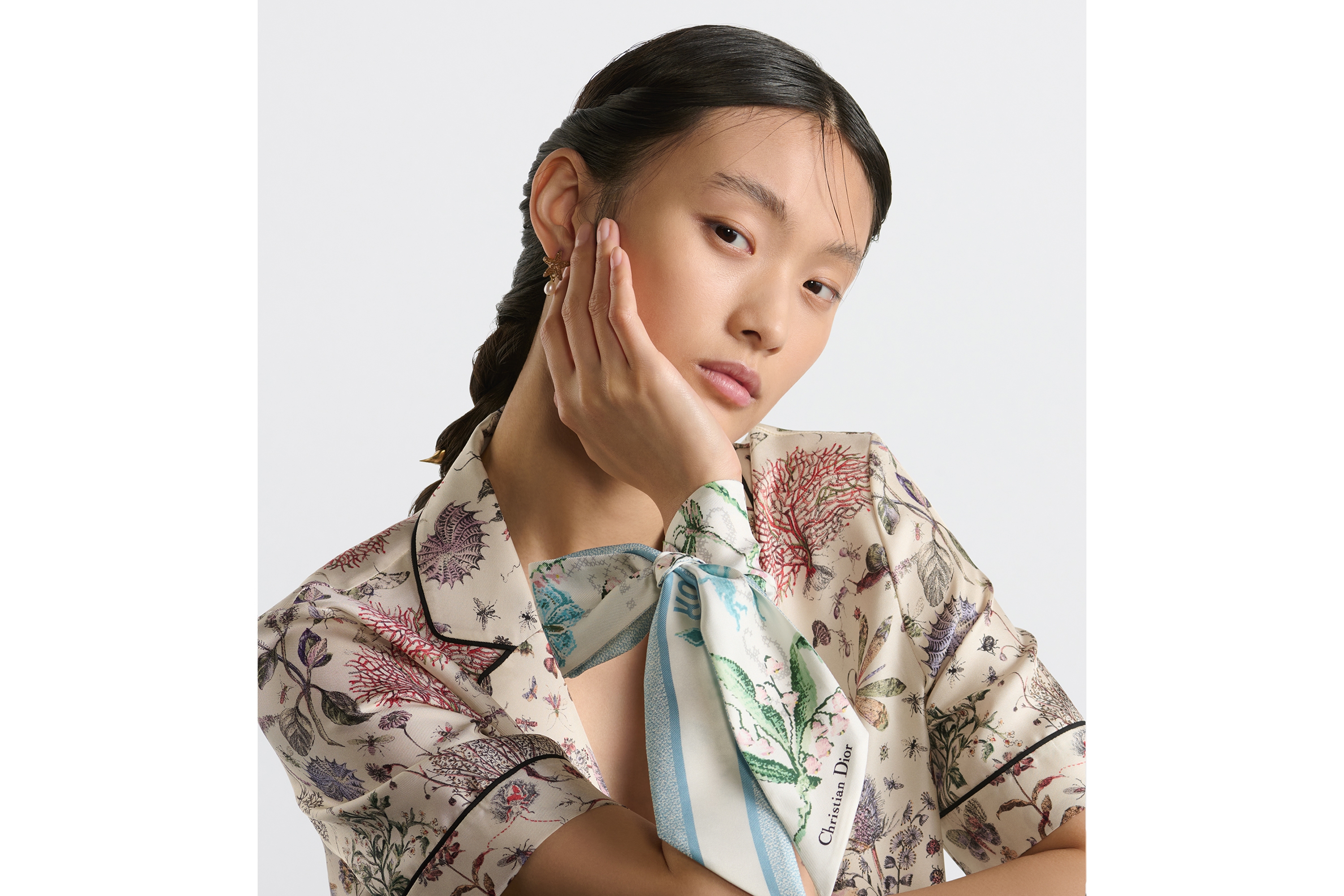 Mitzah Christian Dior 1947 Zodiac Gemelli Twill di seta color avorio e azzurro multicolore | DIOR