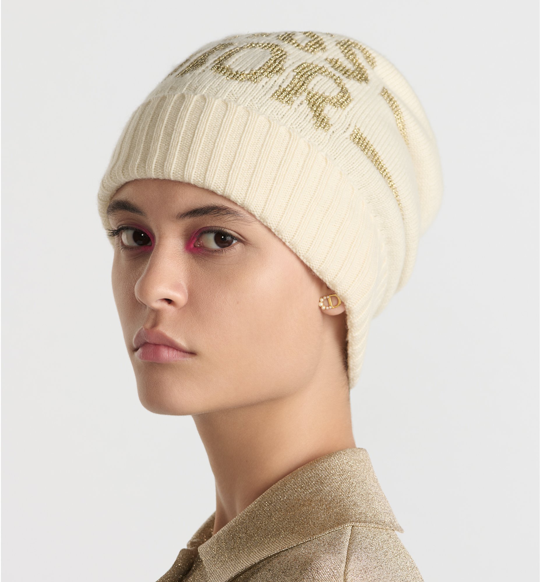 DiorAlps Miss Dior Graffiti 軟帽 米白色羊絨混紡和金色色調金屬線 | DIOR