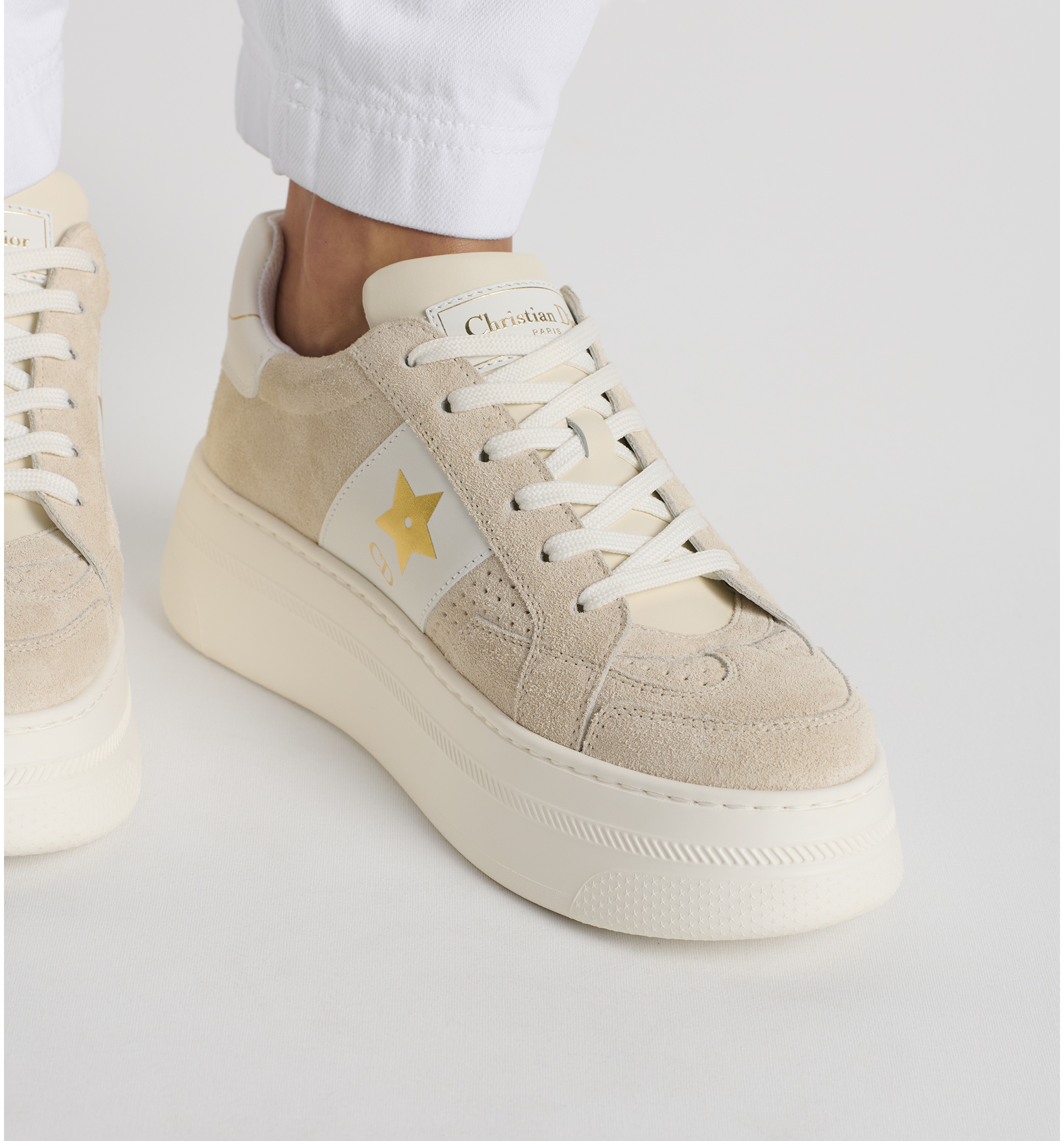Dior Star Platform Sneaker Light Beige Suede Calfskin | DIOR