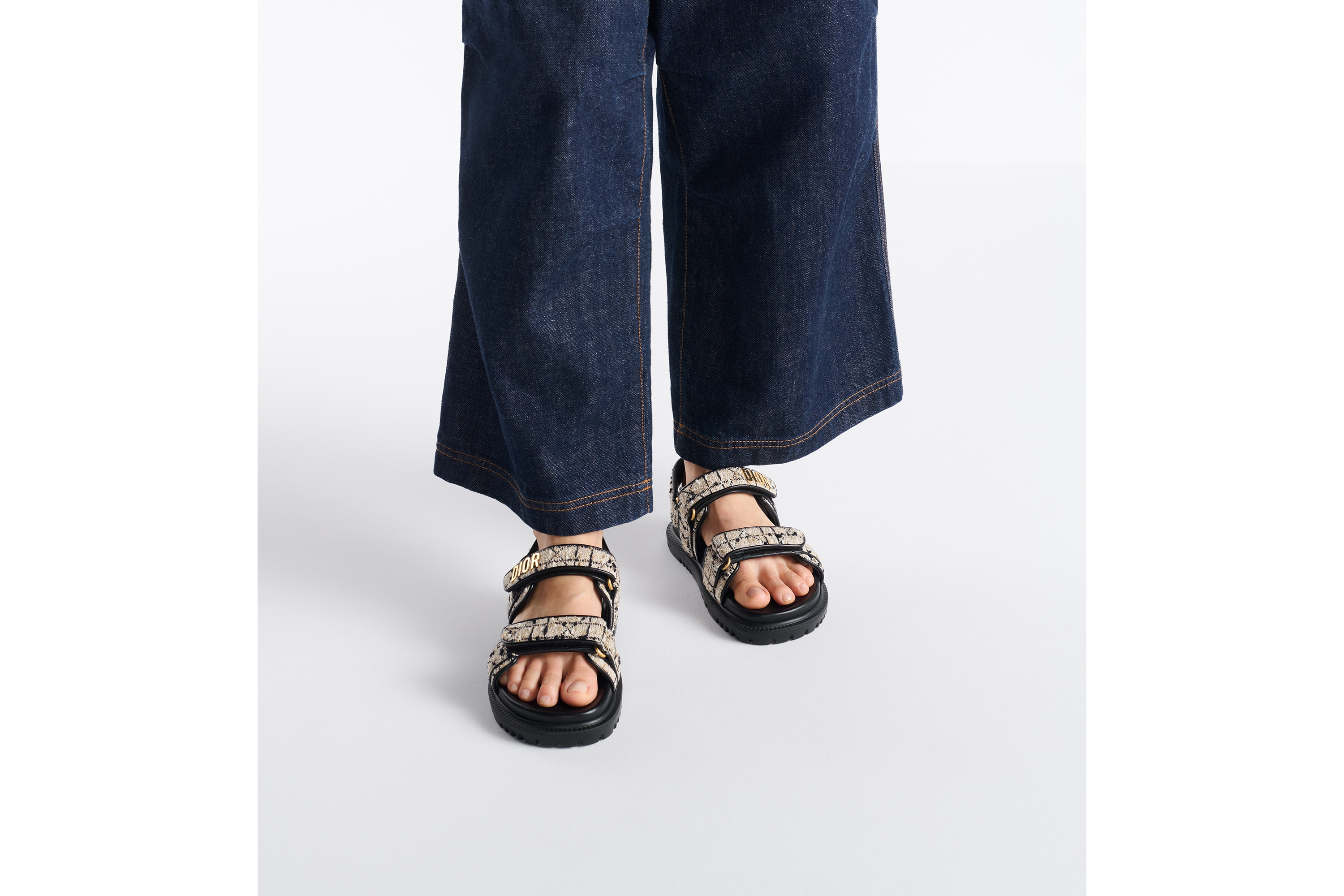 Dioract Sandal Beige and Black Cannage Tweed | DIOR