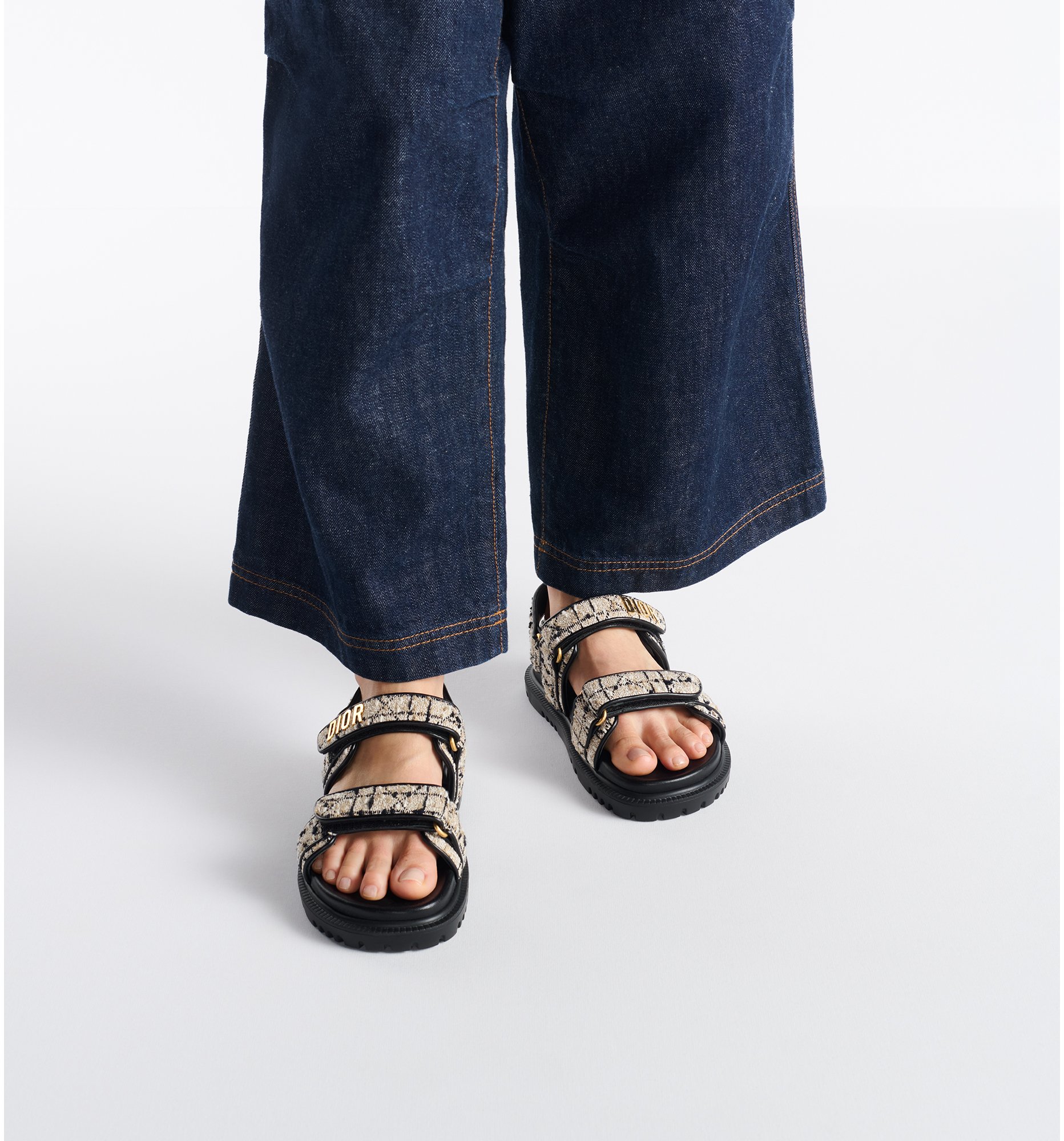 Sandalo Dioract Tweed Cannage beige e nero | DIOR