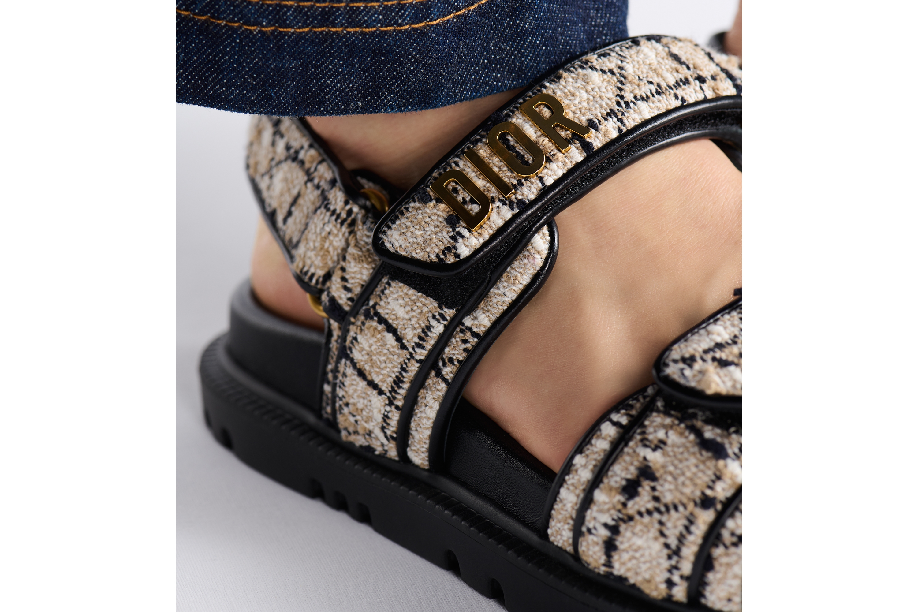 Sandale Dioract Tweed à motif Cannage beige et noir | DIOR