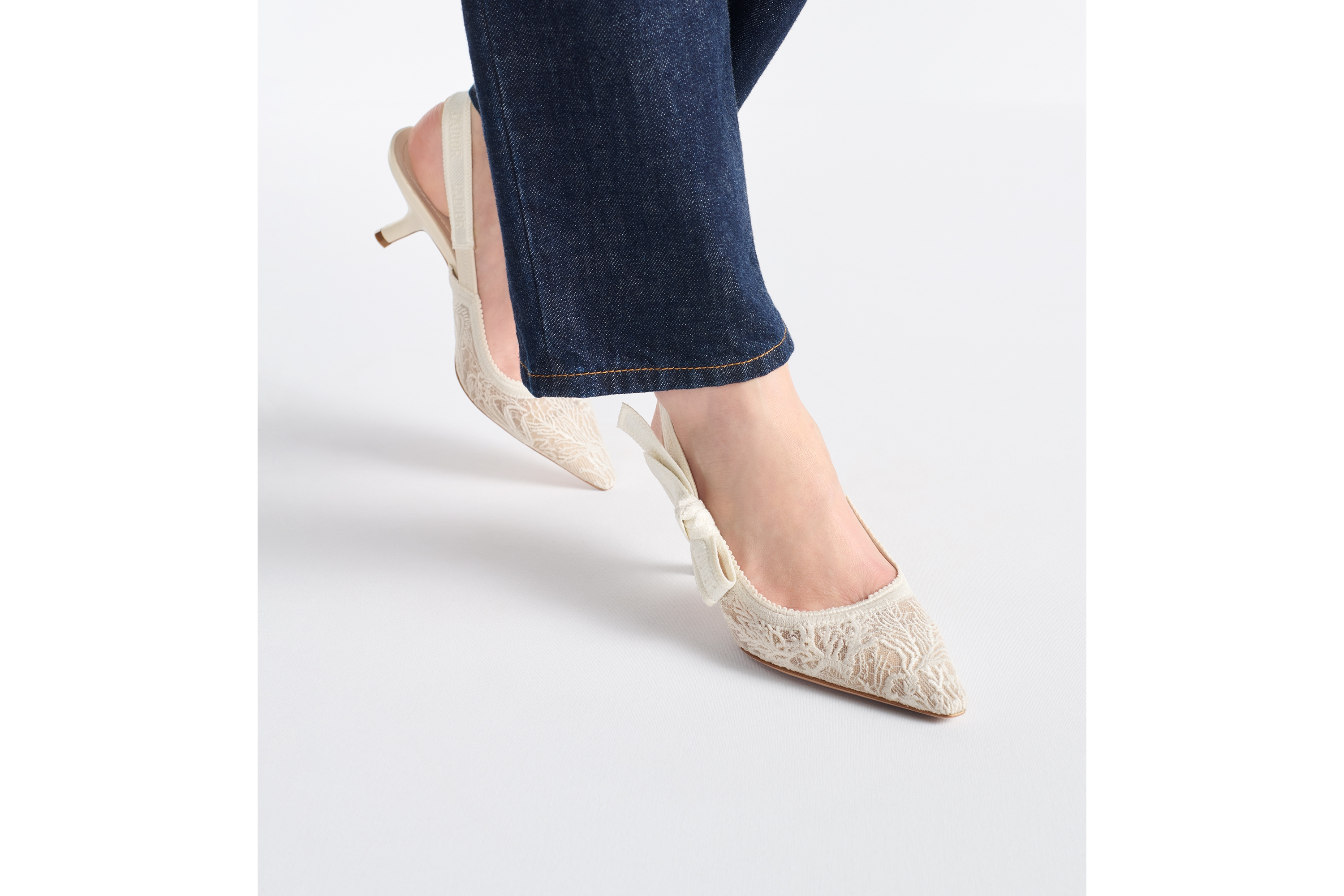 J'Adior Slingback Pump Transparent Mesh Embroidered with White Dior ...